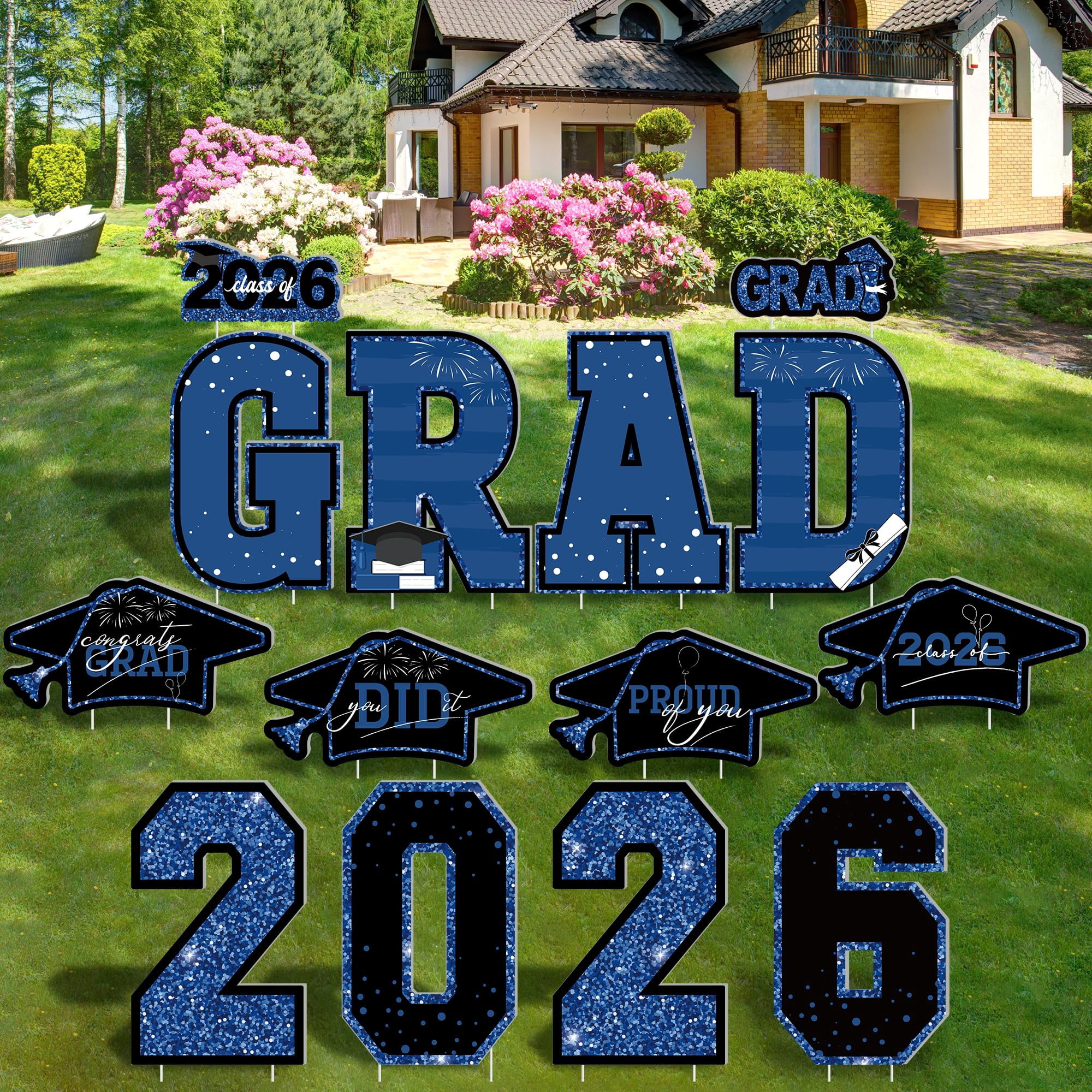 Blue Graduation 2026 Yard Signs 14pc Set for School or College Grad ...