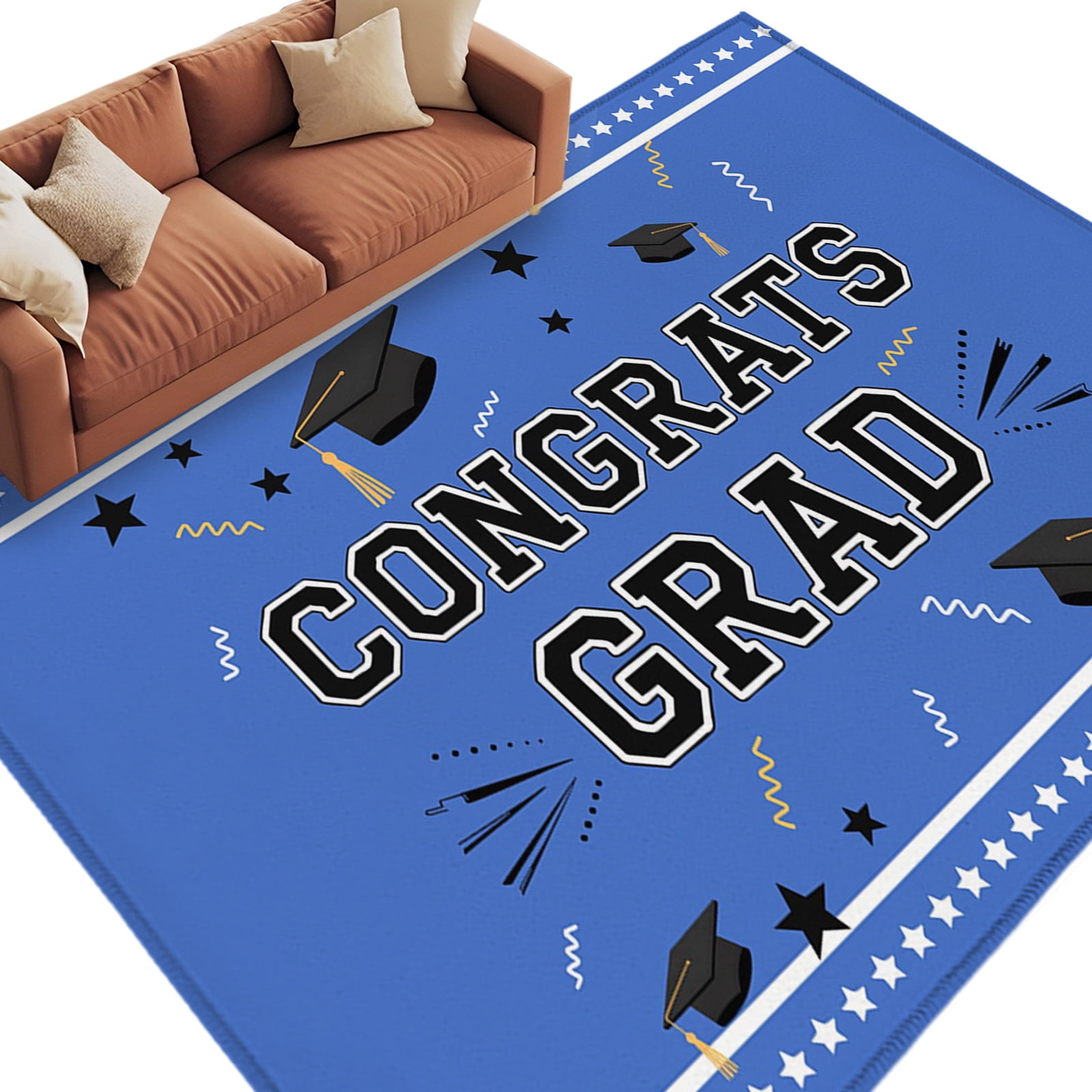 Blue Graduation Area Rug 5x7 Washable Rug Non Slip Stars Striped ...