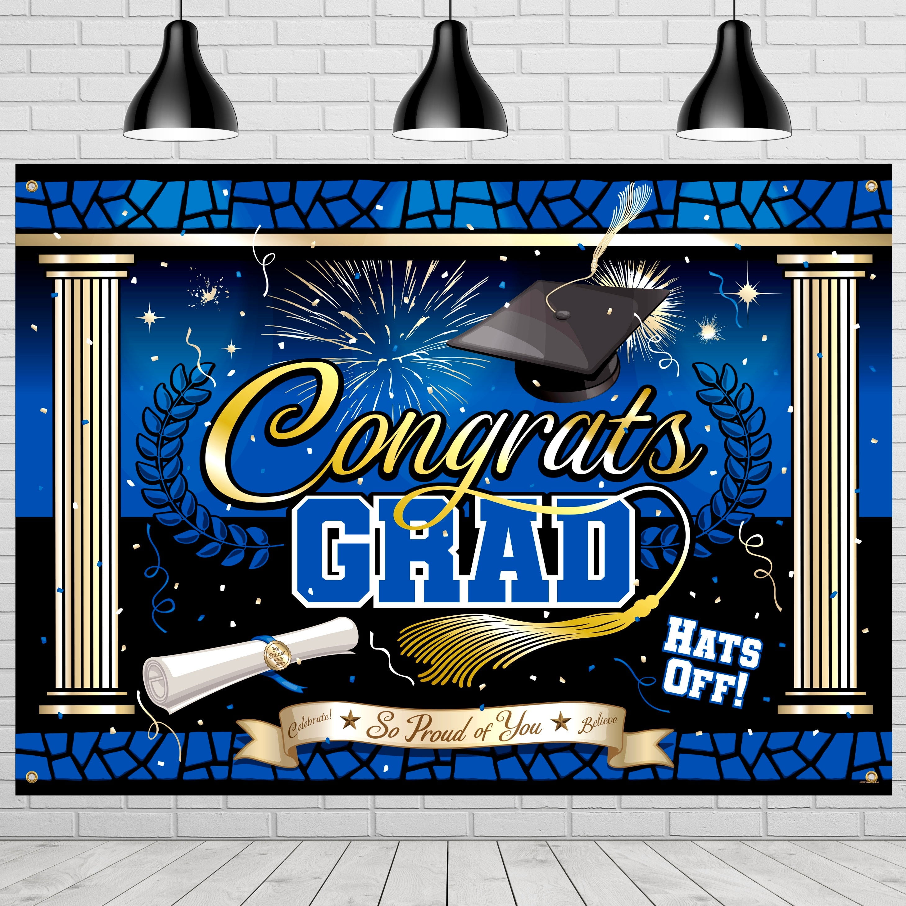 Blue Graduation Backdrop - Blue Graduation Party Supplies - Walmart.com