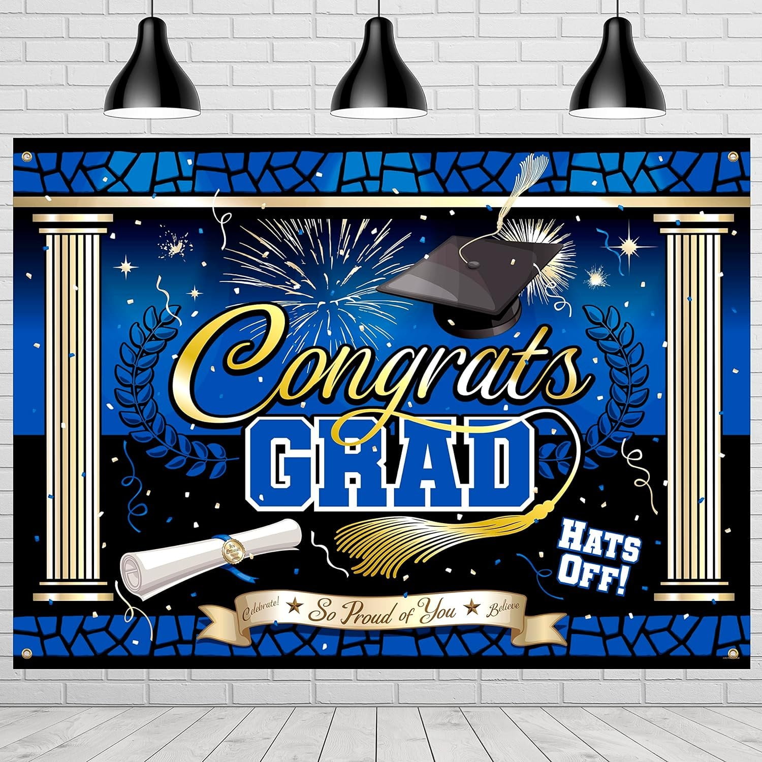 Blue Graduation Backdrop - Blue Graduation Party Supplies - Walmart.com