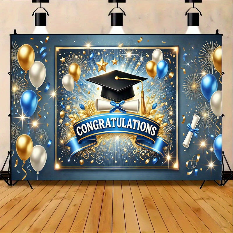 Blue Graduation Backdrop Congrats Grad Backdrop for Class of 2025 ...