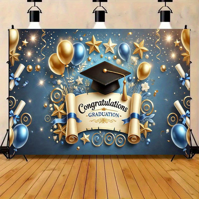 Blue Graduation Backdrop Congratulations Grad Party Banner, Graduation ...