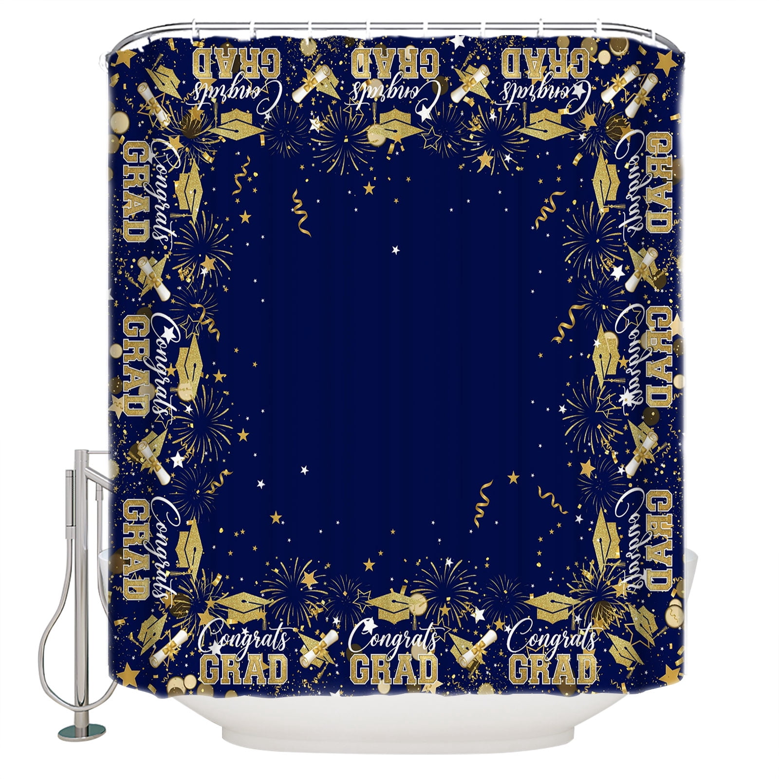Blue Graduation Bathroom Shower Curtains with 12 Hooks Polyester ...