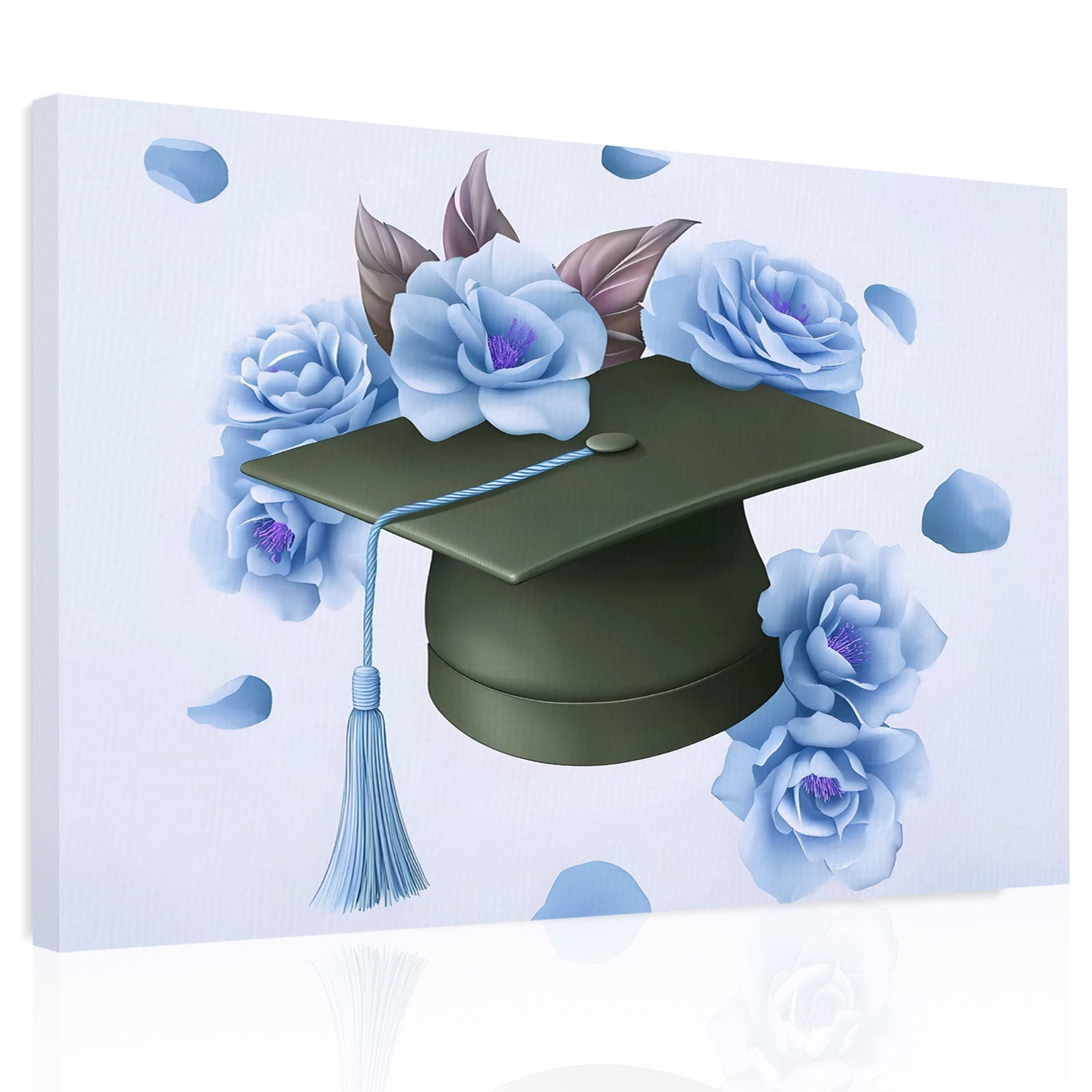 Blue Graduation Cap Canvas Print Wall Art, Rose Flower Gradient ...