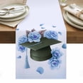 Blue Graduation Cap Cotton Linen Table Runner Rose Flower Gradient ...