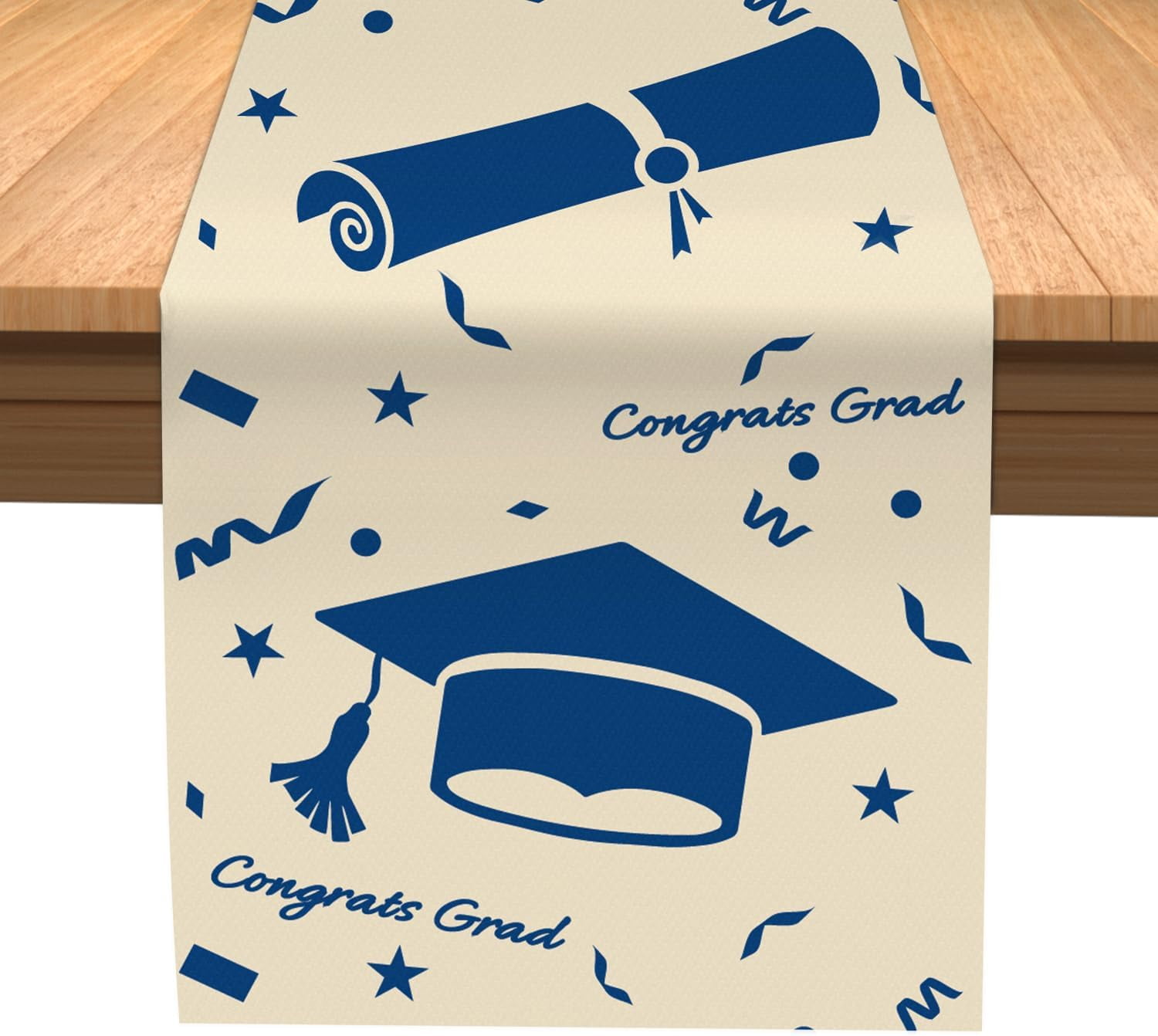 Blue Graduation Cap Diploma Pattern Linen Table Runners Centerpiece ...