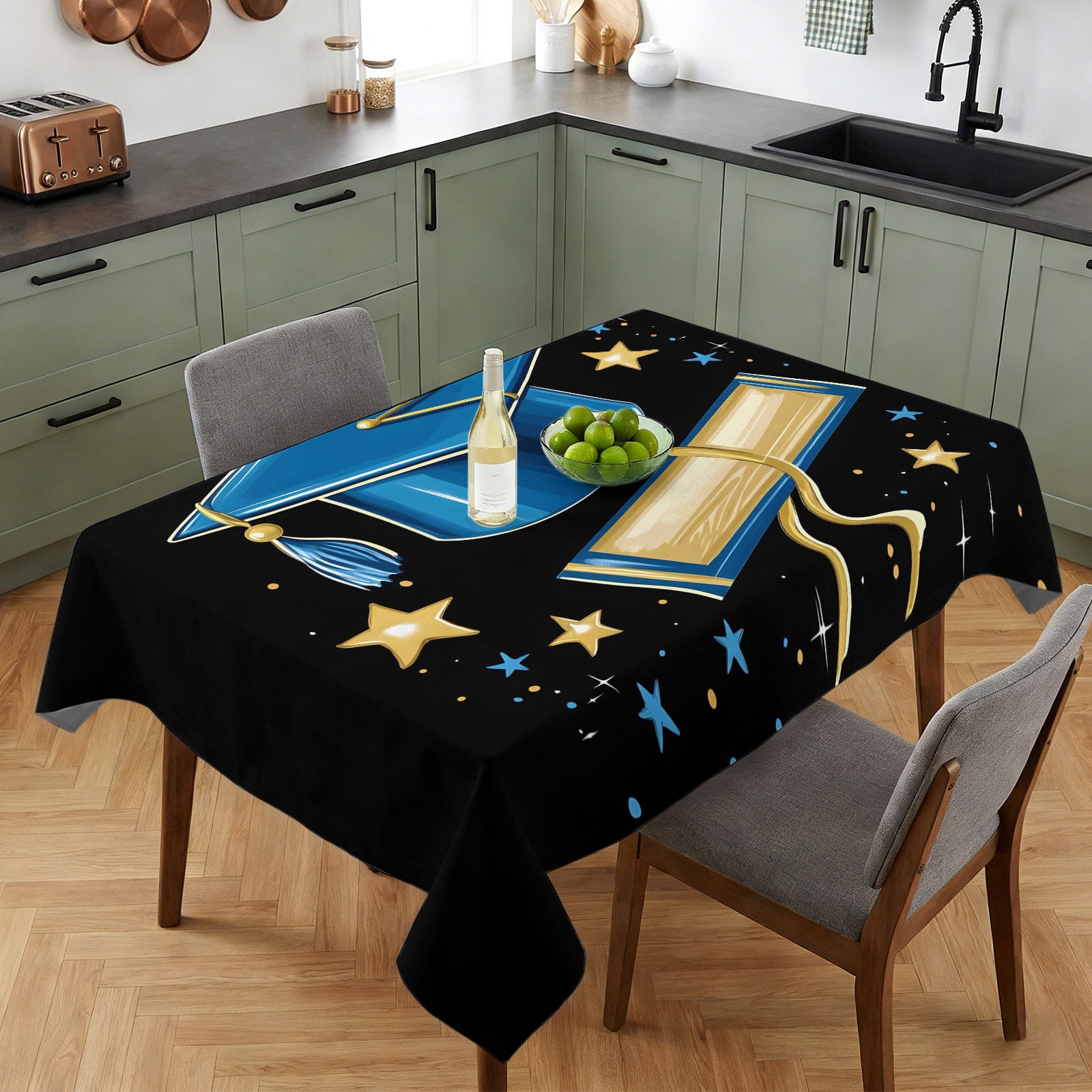 Blue Graduation Cap Diploma Table Cloth 52x70in, Waterproof Rectangle ...