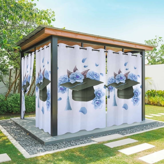 Blue Graduation Cap Outdoor Curtains for Patio, Rose Flower Gradient ...