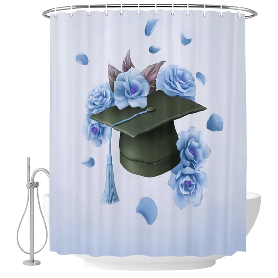 Blue Graduation Cap Shower Curtain for Bathroom, Rose Flower Gradient ...