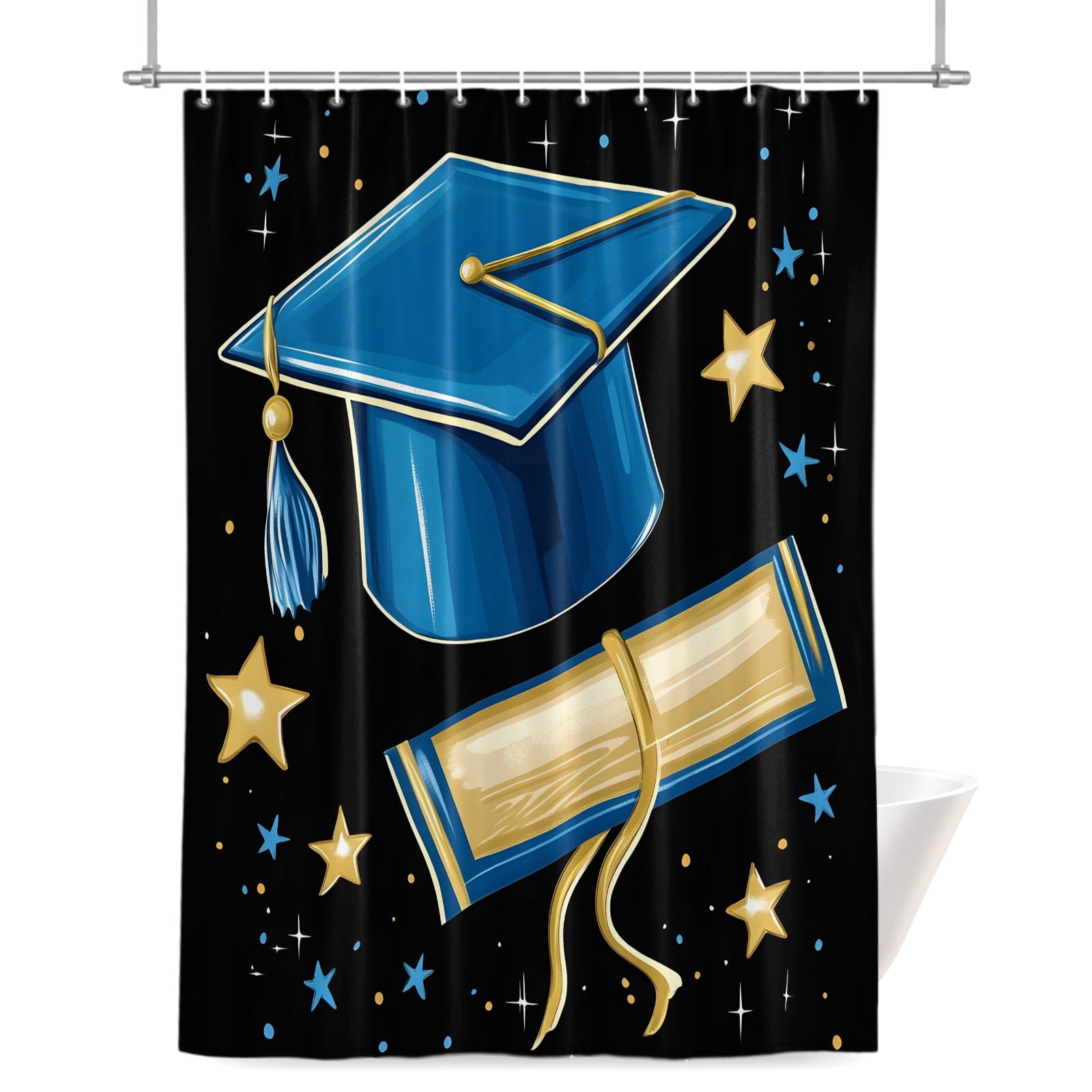 Blue Graduation Cap Shower Curtains for Bathroom, Diploma Yellow ...