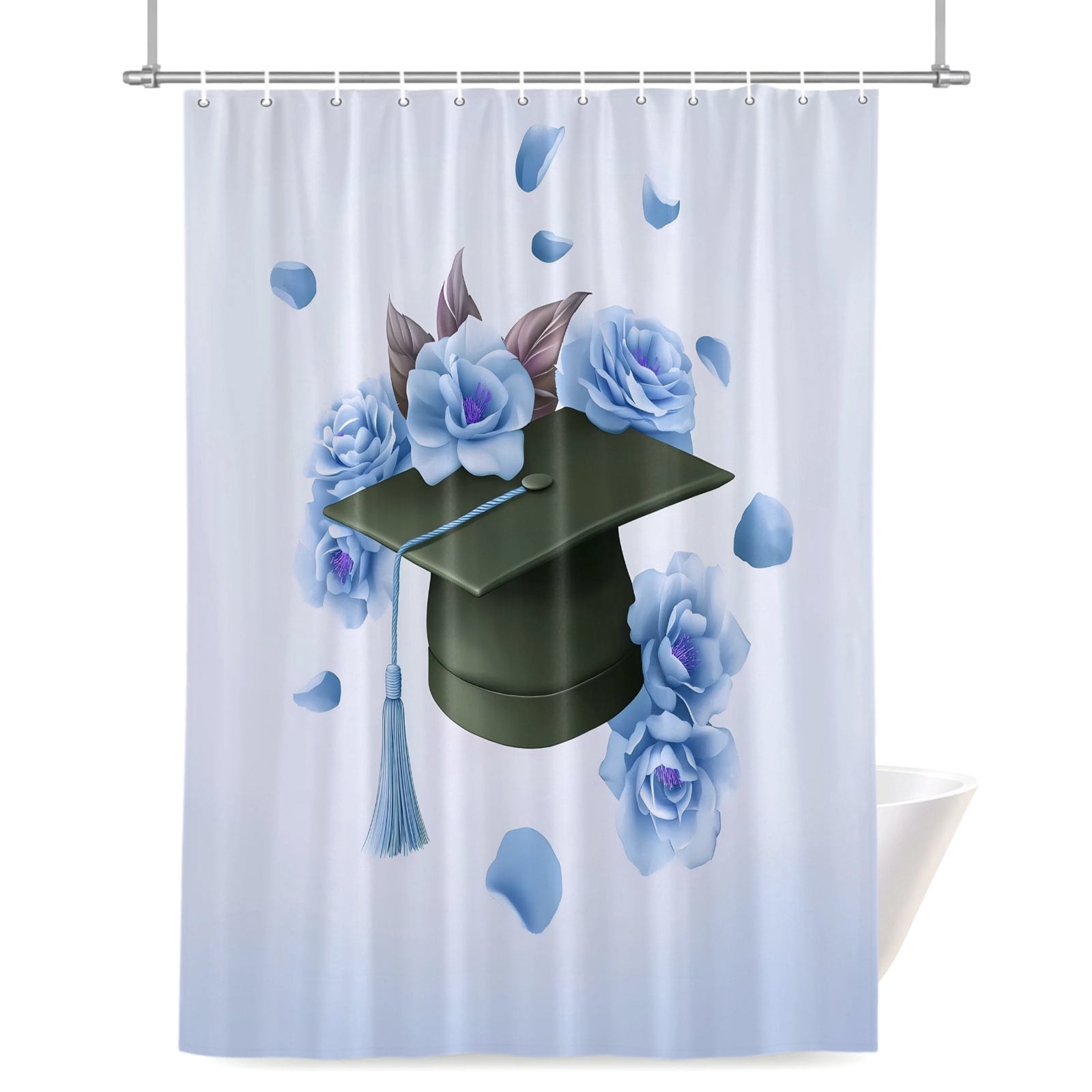 Blue Graduation Cap Shower Curtains for Bathroom, Rose Flower Gradient ...