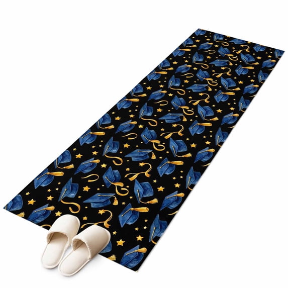 Blue Graduation Cap Tassels Kitchen Runner Rug 2x6 Washable Runners for ...
