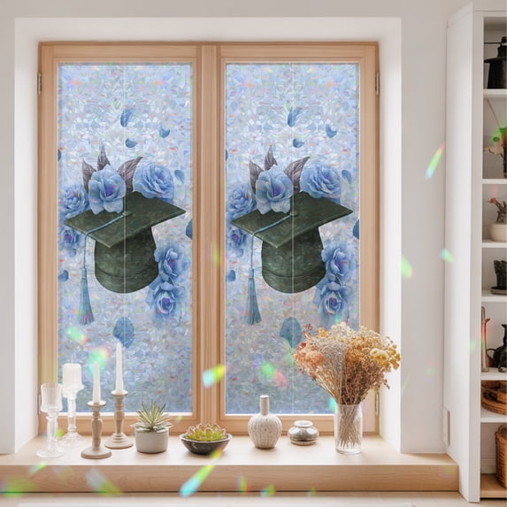 Blue Graduation Cap Window Privacy Film Rose Flower Gradient Abstract ...