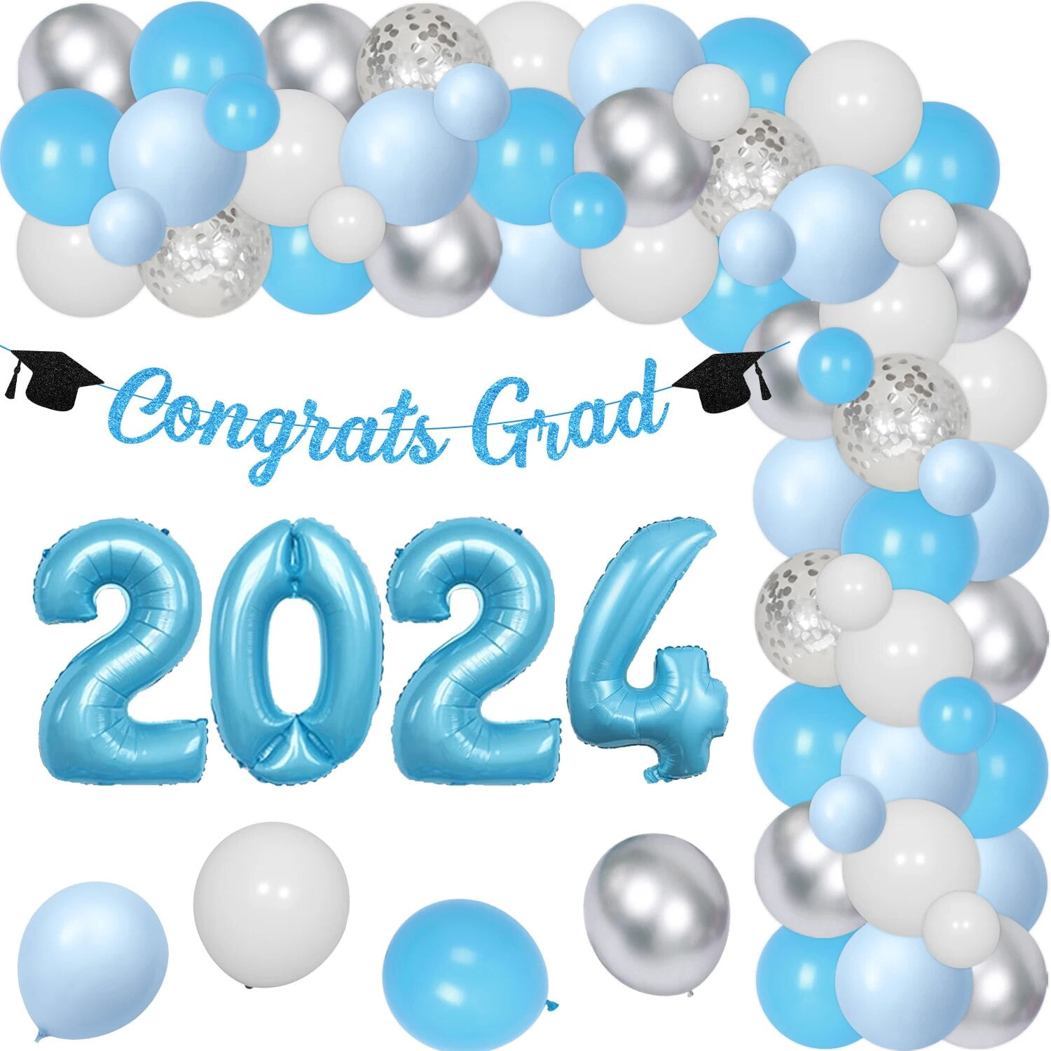 Blue Graduation Decor with Glitter Congrats Grad Banner Class of 2024 ...