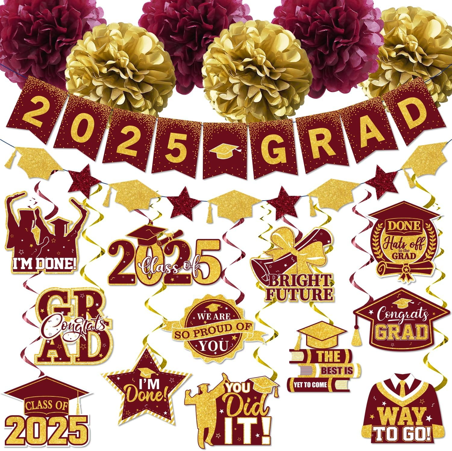 Blue Graduation Decorations, 2025 Grad Banner and Congrats Grad Hanging ...