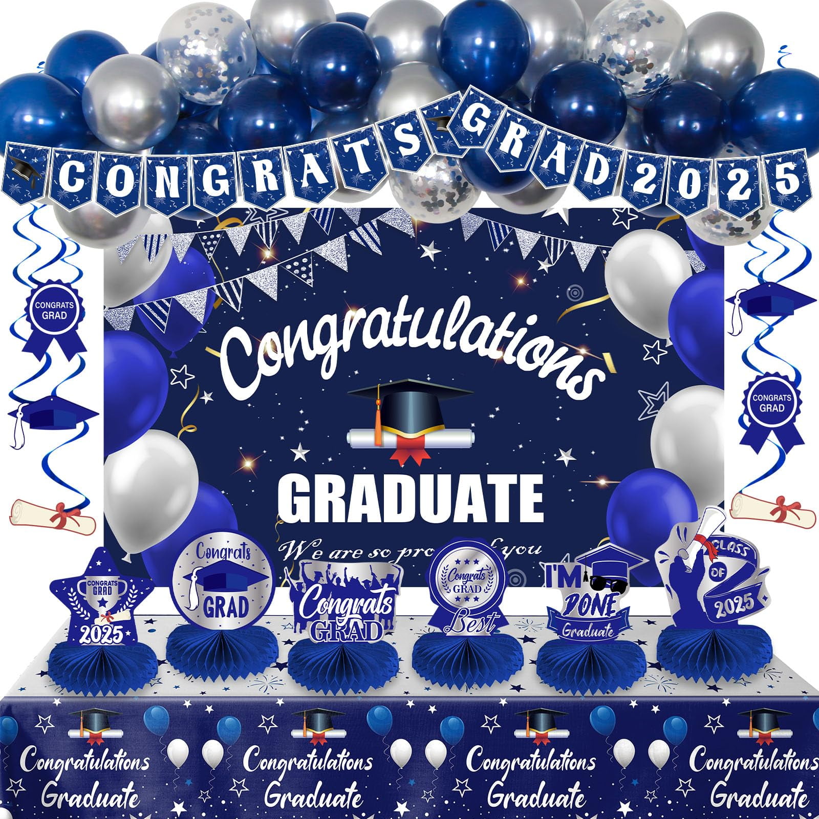 Blue Graduation Decorations 2025, IFF17 Class of 2025 Graduation Party ...