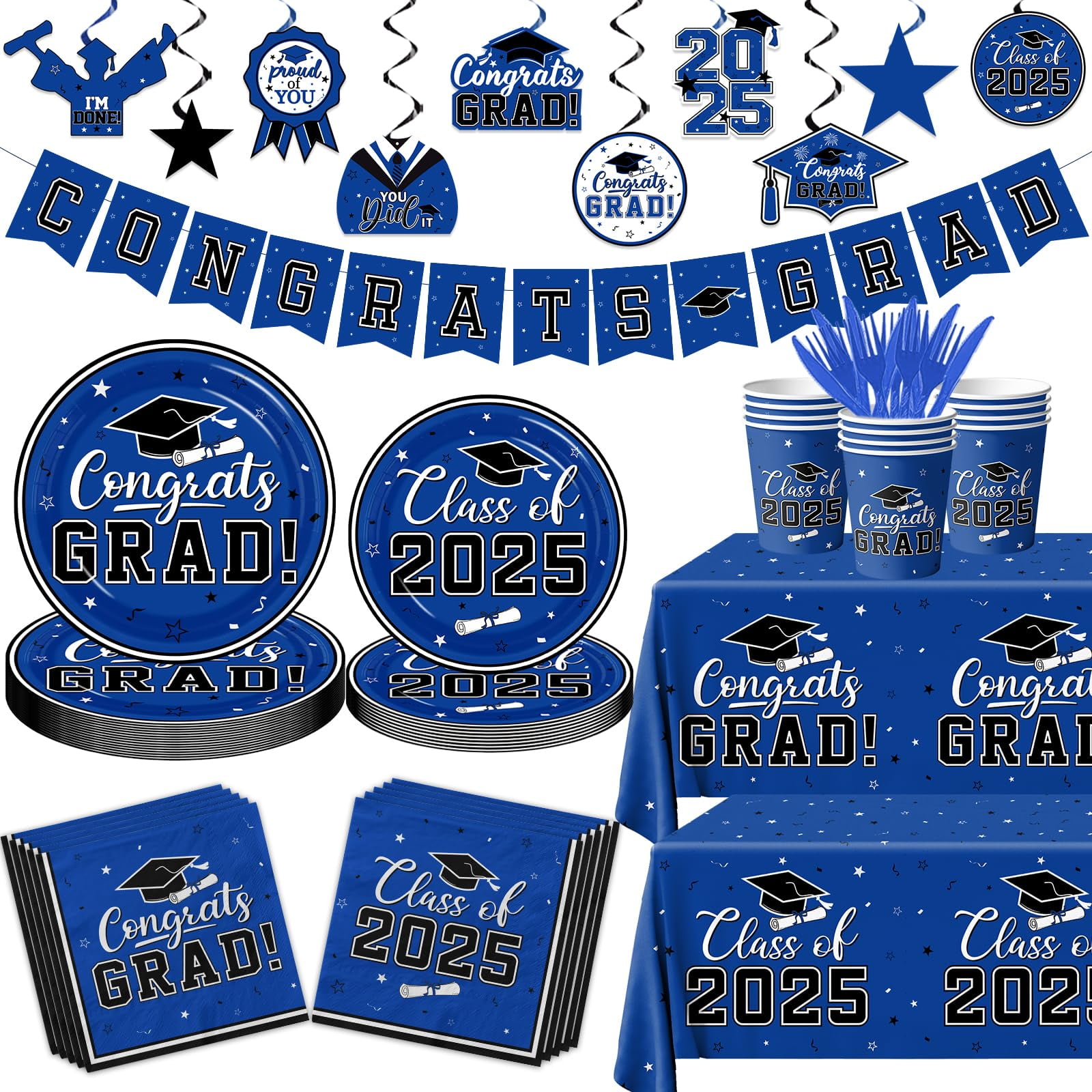 Blue Graduation Decorations 2025, SSF20 Graduation Paper Plates and ...