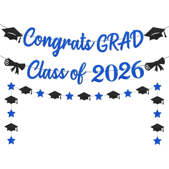 Blue Graduation Decorations 2026,Glitter Black and Blue Congrats Grad ...
