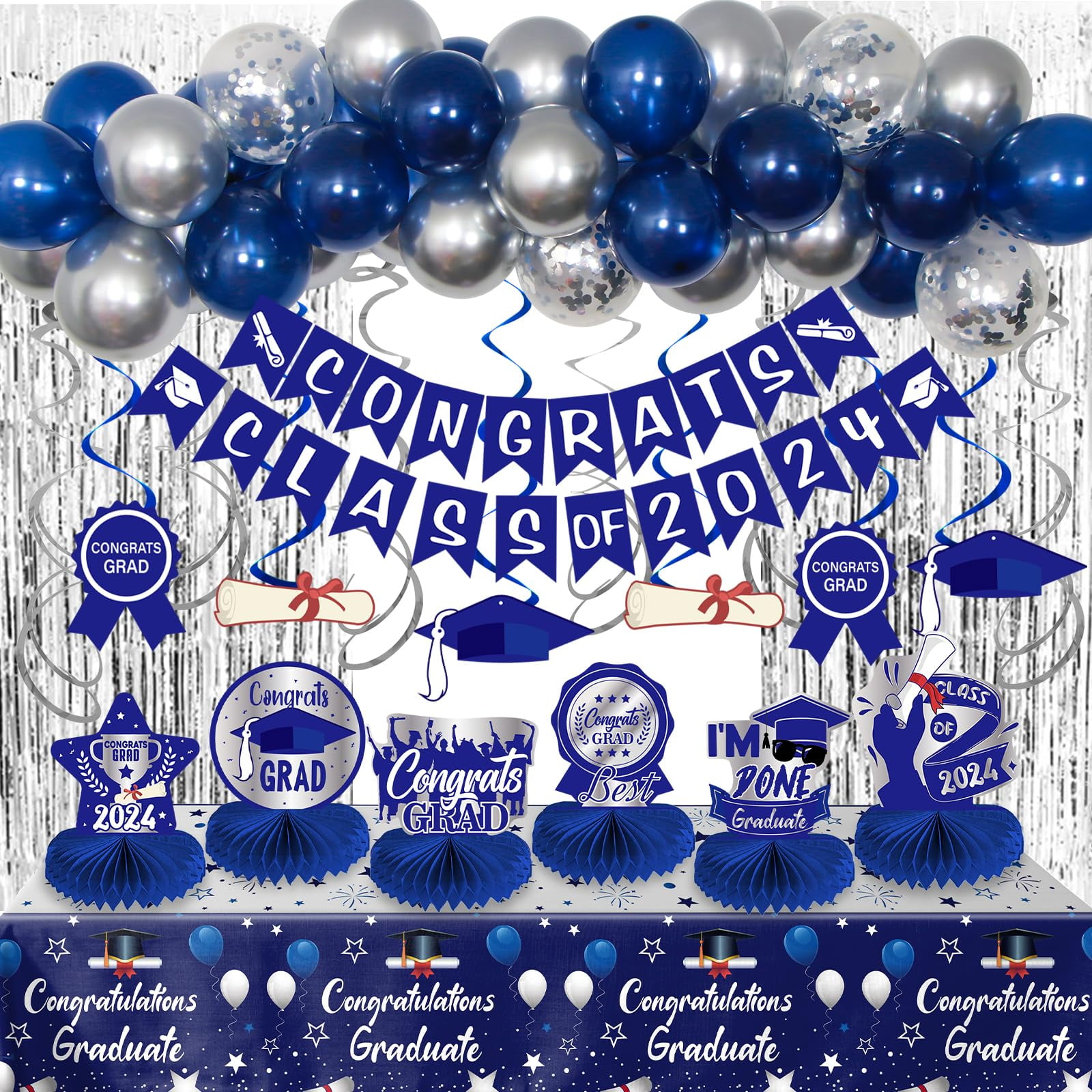 Blue Graduation Decorations Class of 2024 Graduation Party Decorations ...
