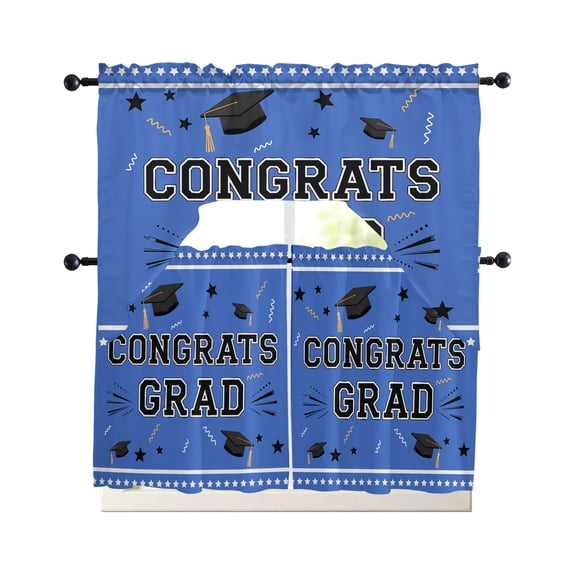 Blue Graduation Kitchen Curtains Sets for Windows 3 Piece, Stars ...