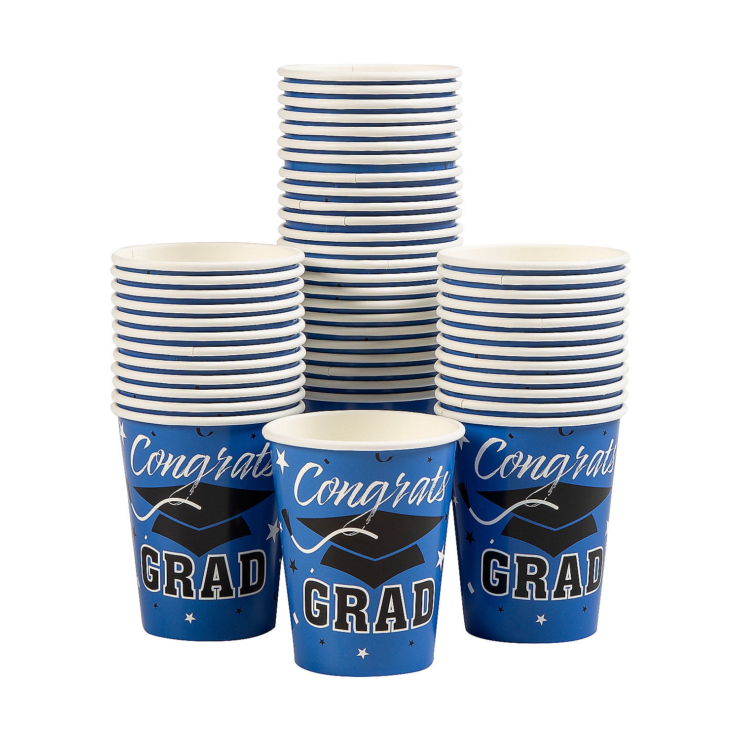 Blue Graduation Party Congrats Grad & Cap Paper Cups Bulk 50 Pc ...
