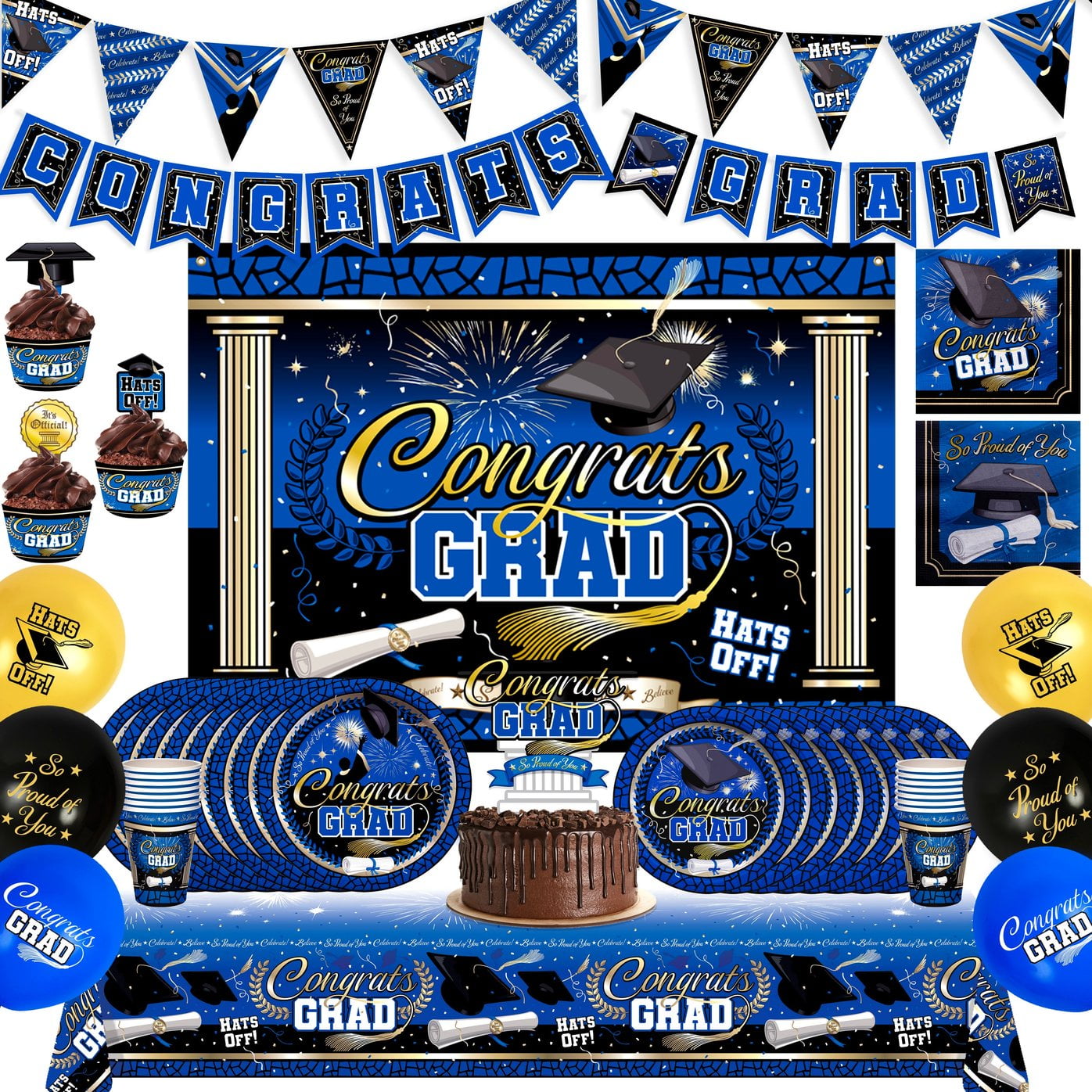 Blue Graduation Party Supplies Ultimate Set for 16 Guests - Walmart.com