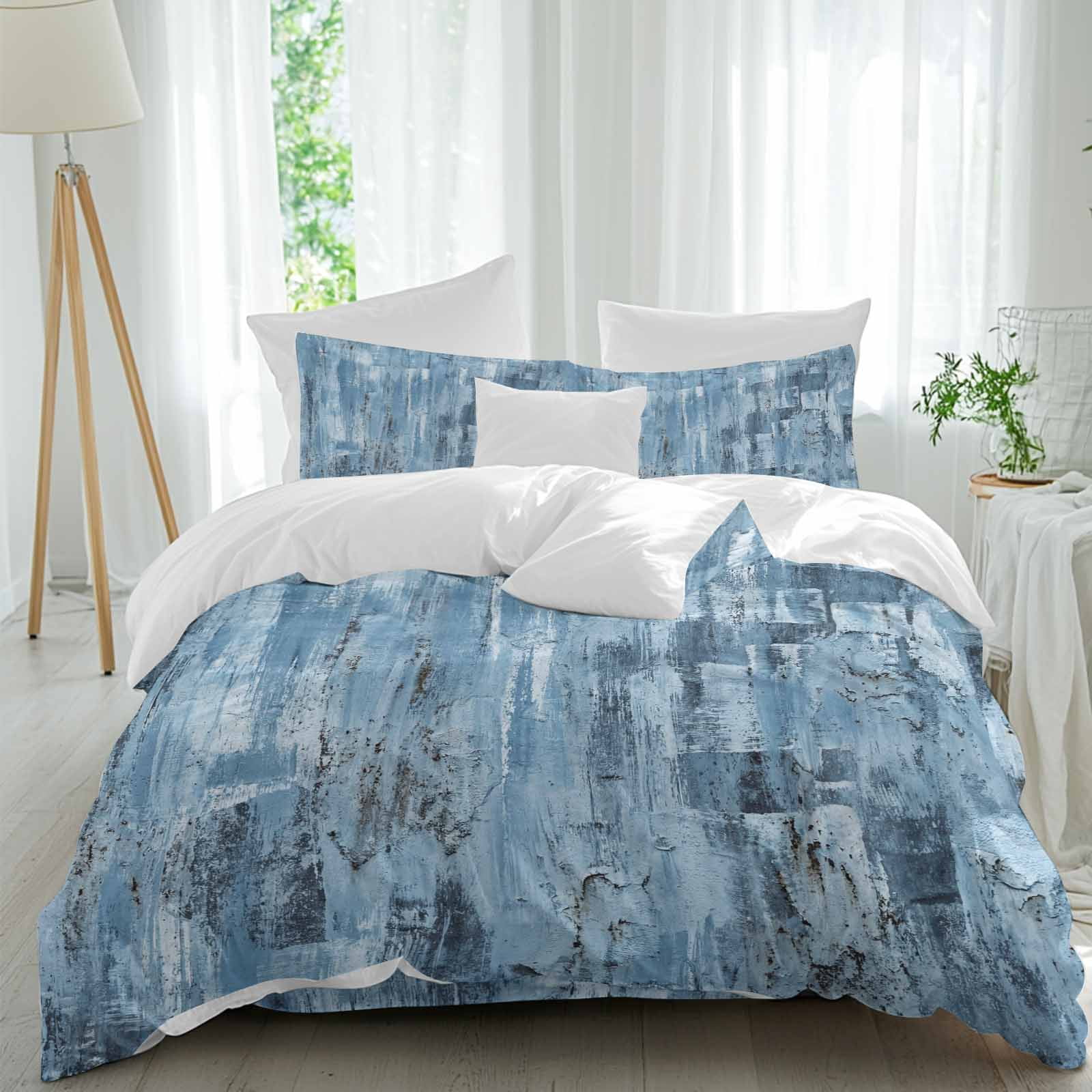 Blue Graffiti Art Queen Duvet Cover Set, Abstract Distressed Ombre ...