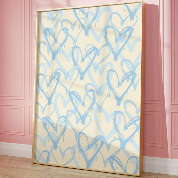 Blue Graffiti Hearts Print, Trendy Wall Art, Girly Dorm Room Decor ...