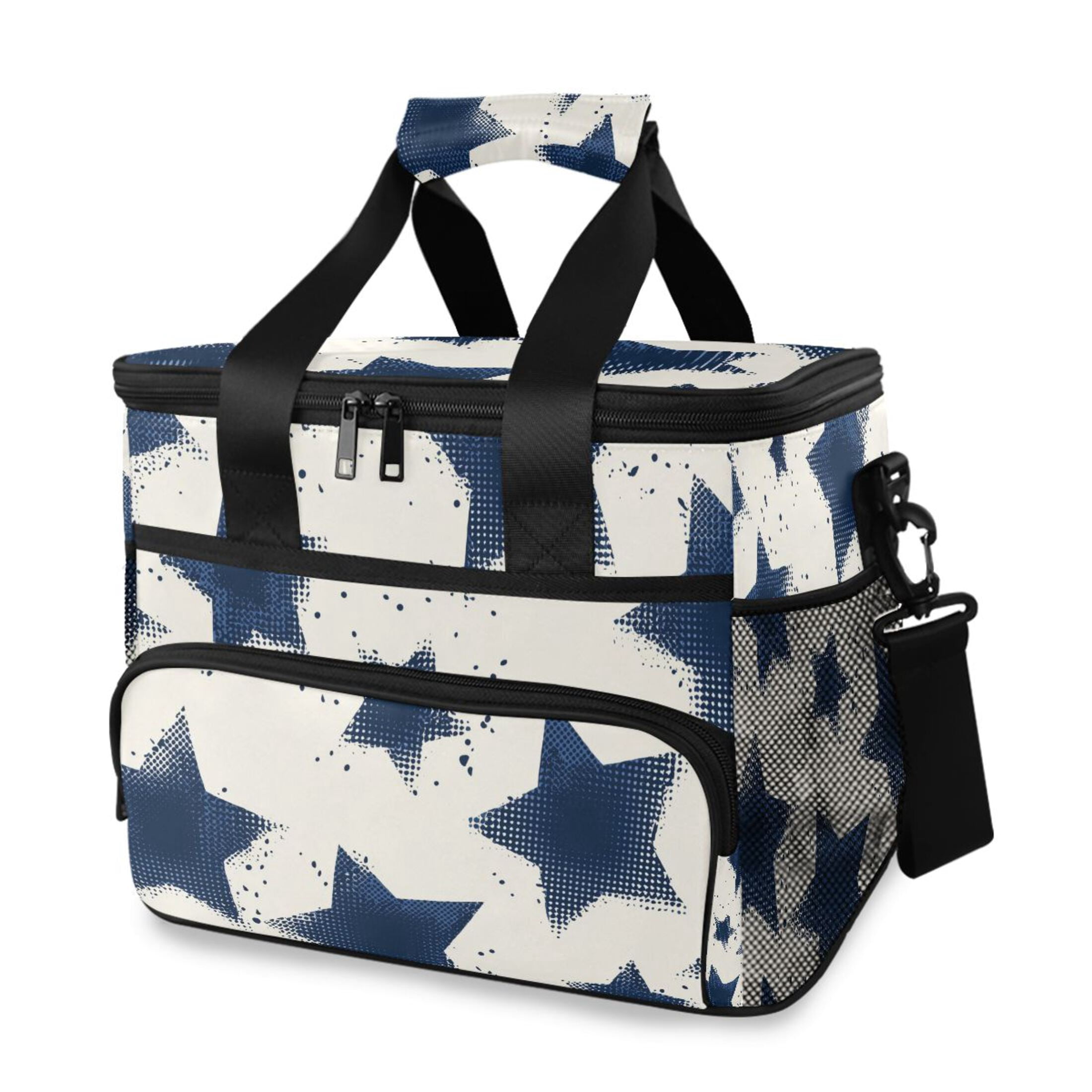 Blue Graffiti Stars Beige Background Portable Cooler Lunch Box Reusable ...
