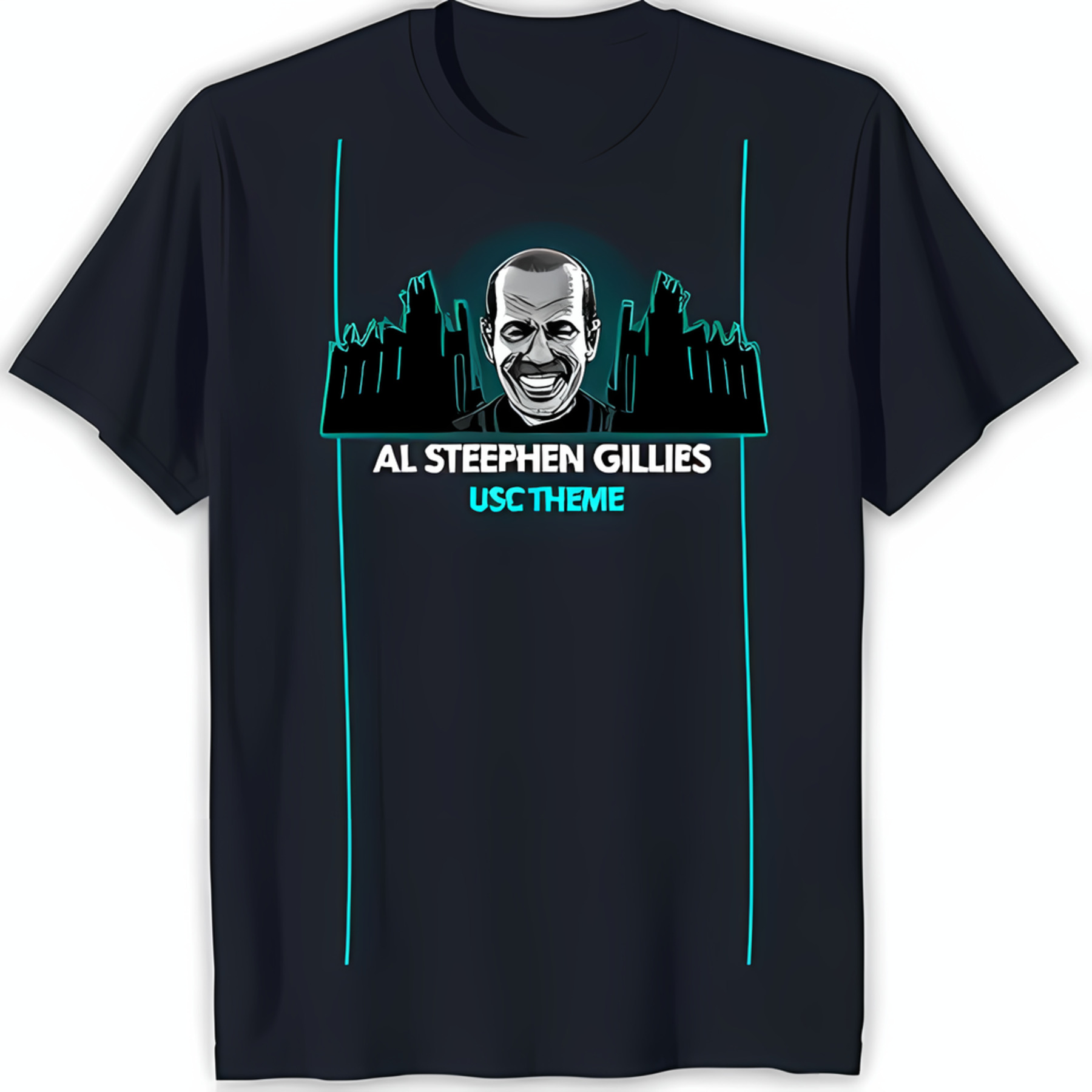 Blue Graphic T-Shirt Featuring Al Gillies & USC Theme Song Black Tee ...