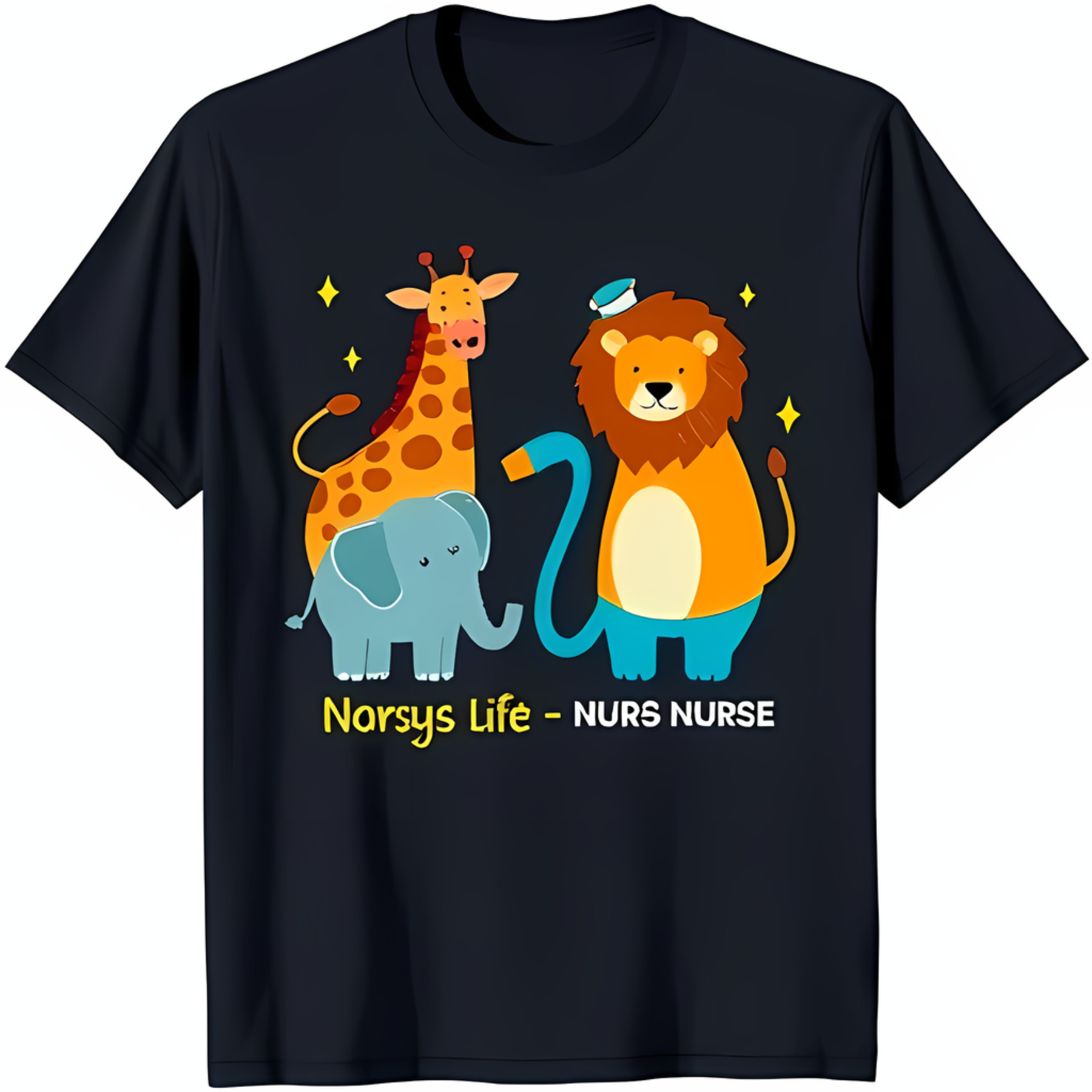Blue Graphic T-Shirt with Giraffe Elephant Lion & 'Norsys Life NURS ' - Walmart.com