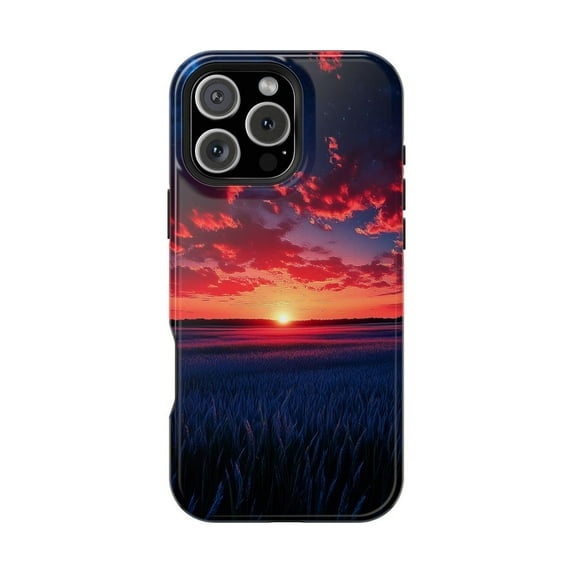 Blue Grass Field Sunset Scenic Sky Cloud Art Case with iPhone 17 to 11 ...