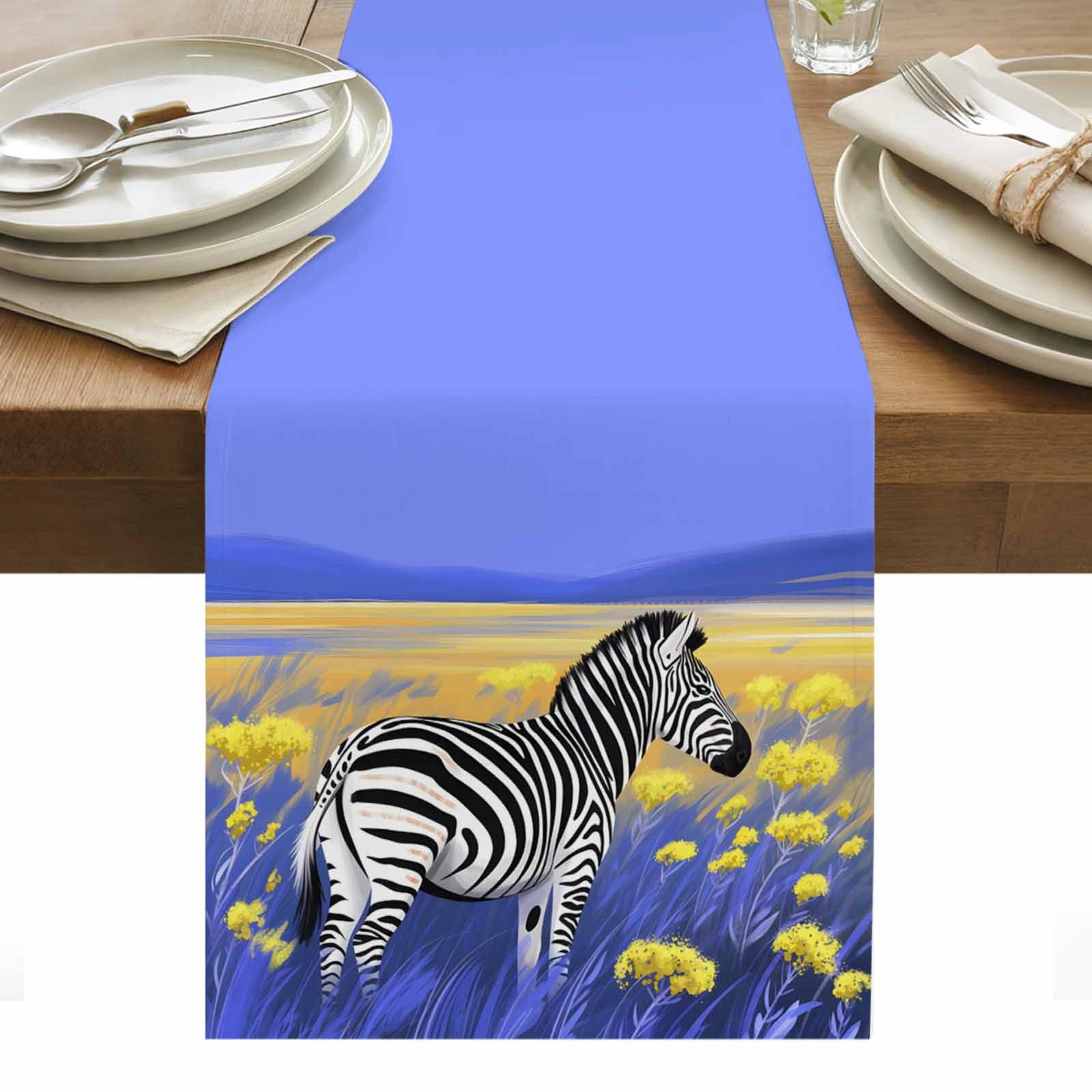 Blue Grassland Table Runner - 70 Inch Long, Kitchen Dining Table Runner ...