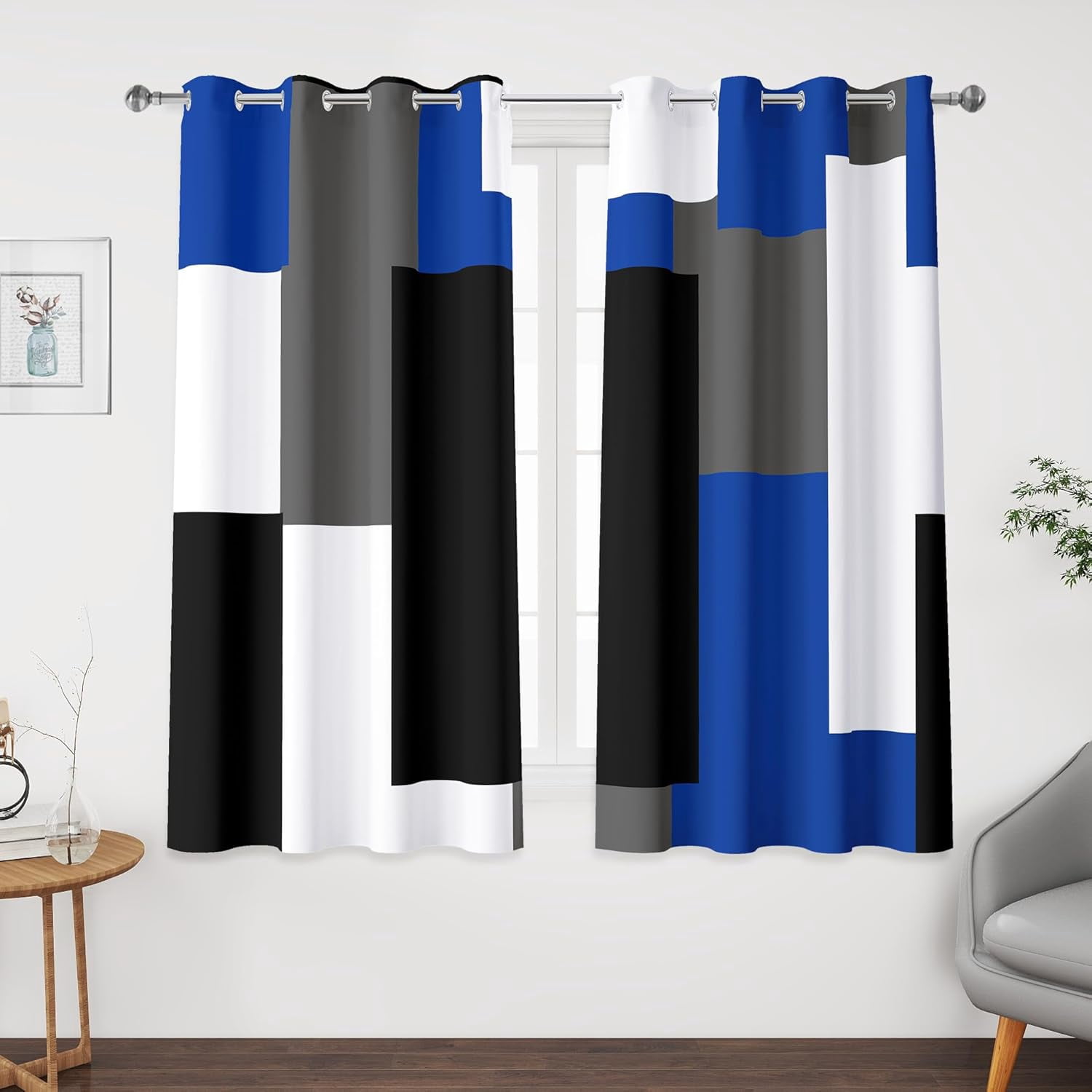 Blue Gray 100% Blackout Curtains 45 inch Length 2 Panels Set White Grey ...