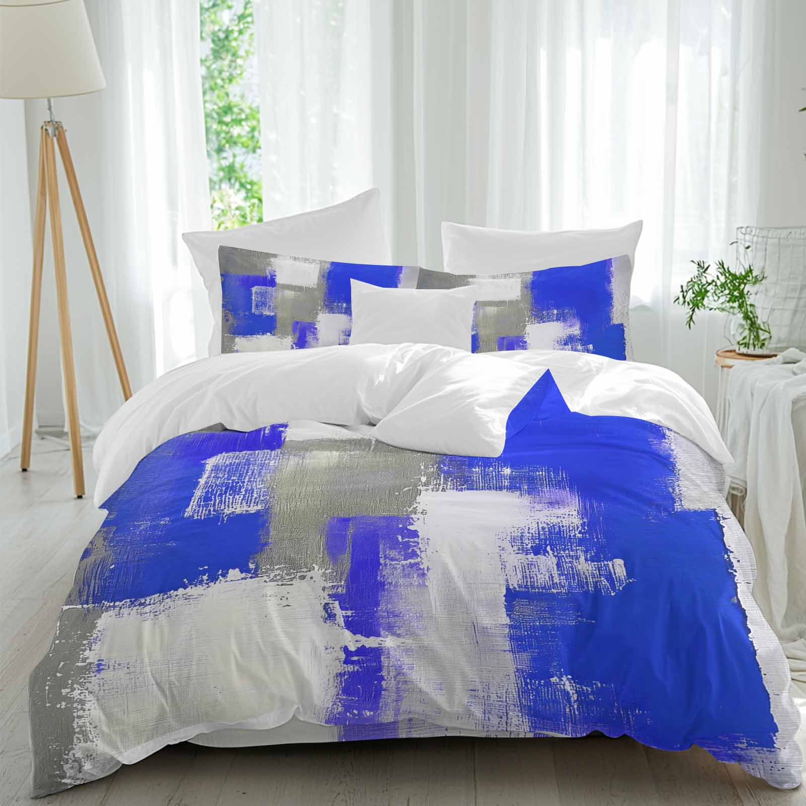 Blue Gray 4 Piece Duvet Cover Set Full Size Graffiti Abstract Geometric ...