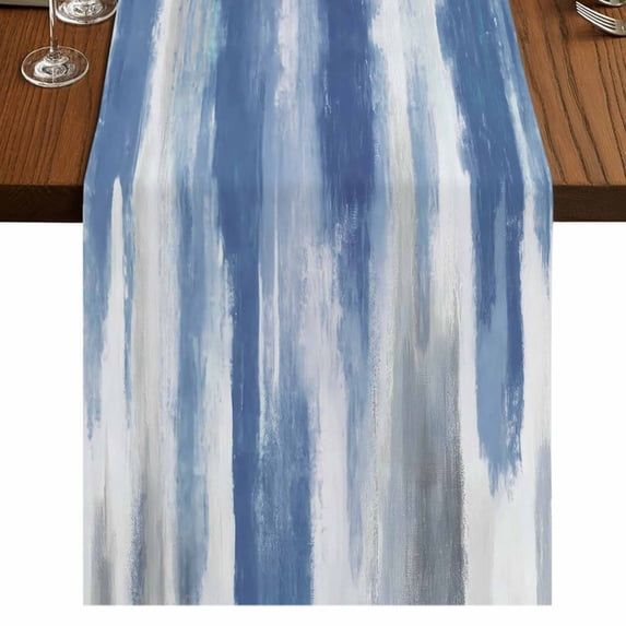 Blue Gray 60 Inch Table Runner, Modern Simple Abstract White Ombre ...