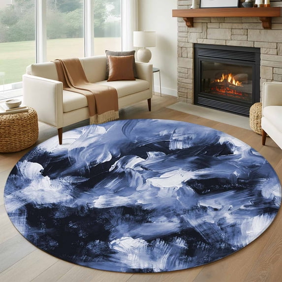 Blue Gray 7FT Round Area Rugs for Living Room Abstract Modern Retro ...