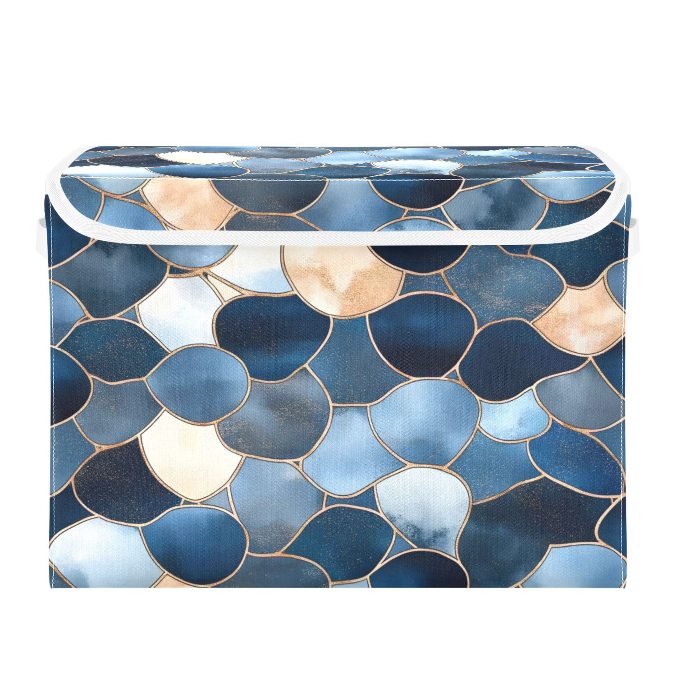 Blue Gray Abstract Art Large Storage Bins with Linen Collapsible Lid ...