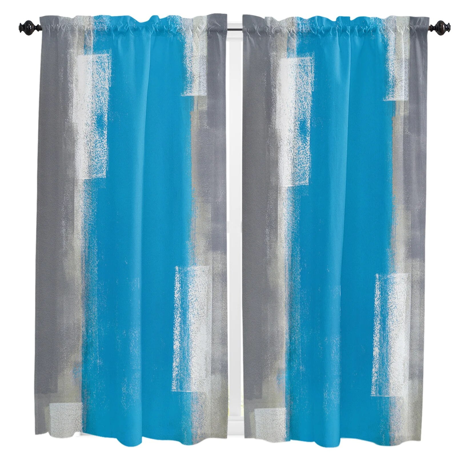 Blue Gray Abstract Art Small Curtain Rod Pocket Short Curtains Half ...