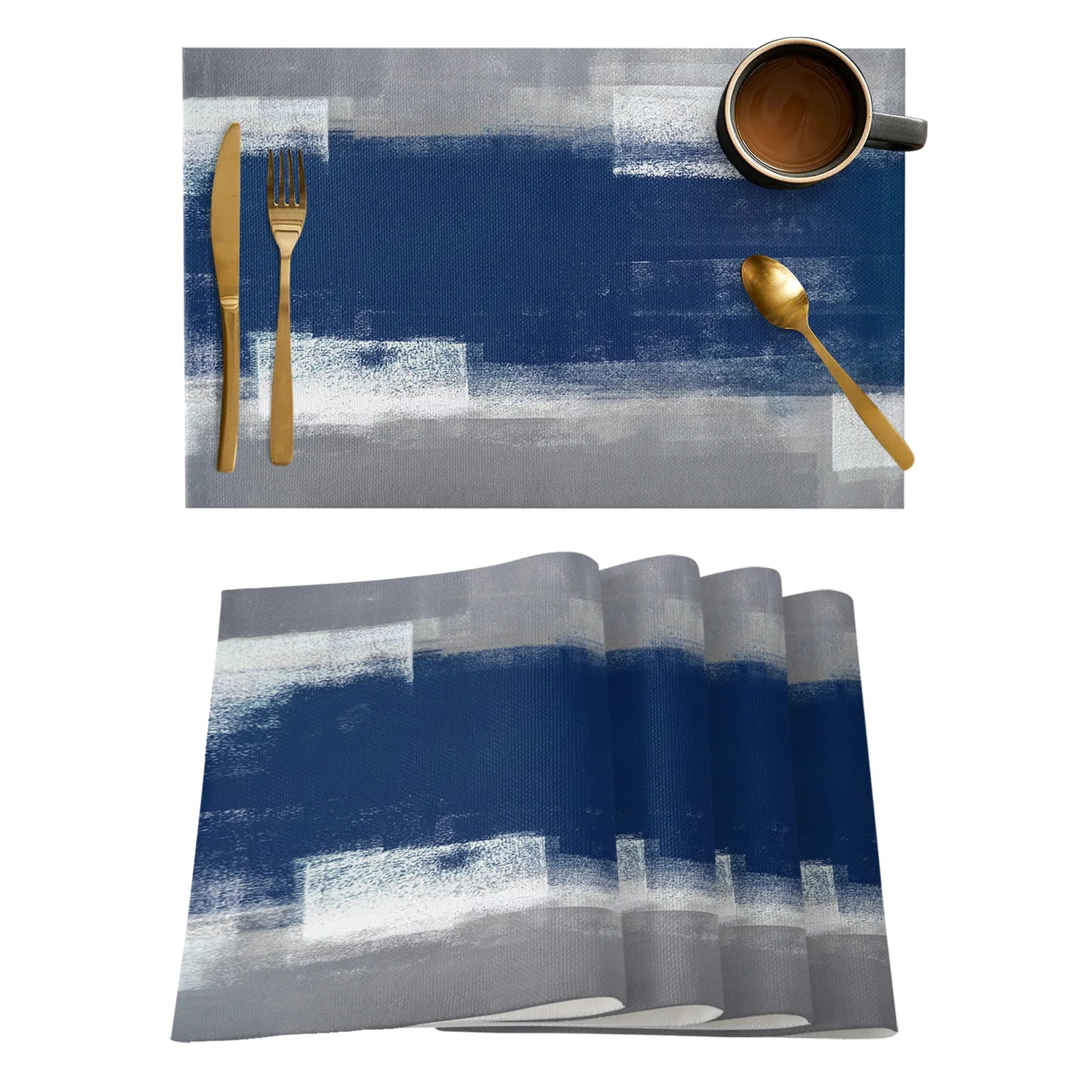 Blue Gray Abstract Art Texture Placemat for Dining Table Tableware Mats ...