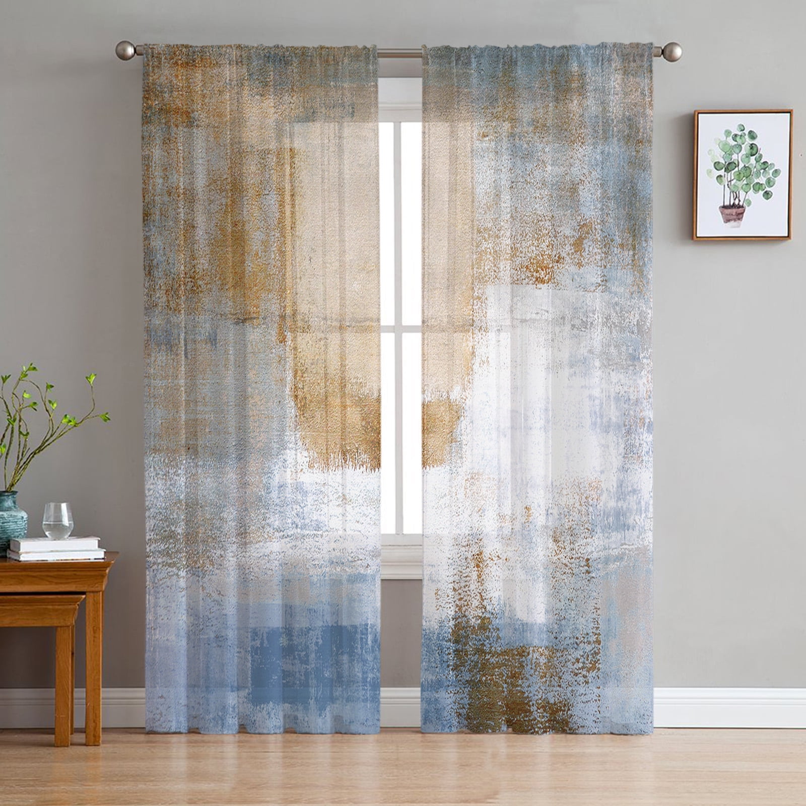 Blue Gray Abstract Art Texture TextureTulle Curtains ration Modern ...