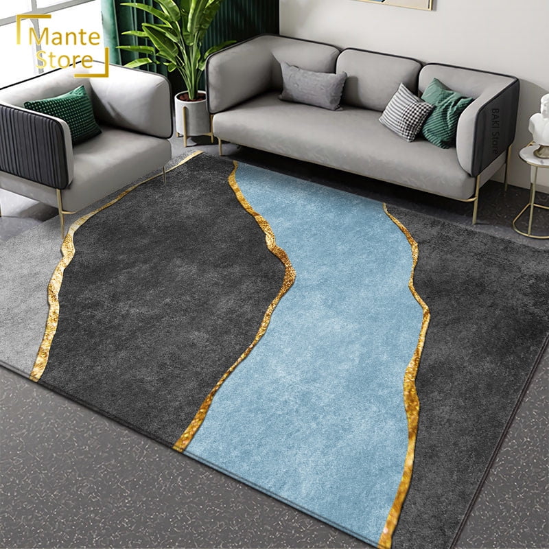Blue Gray Abstract Geometric Carpet Coffee Table Living Room Custom ...