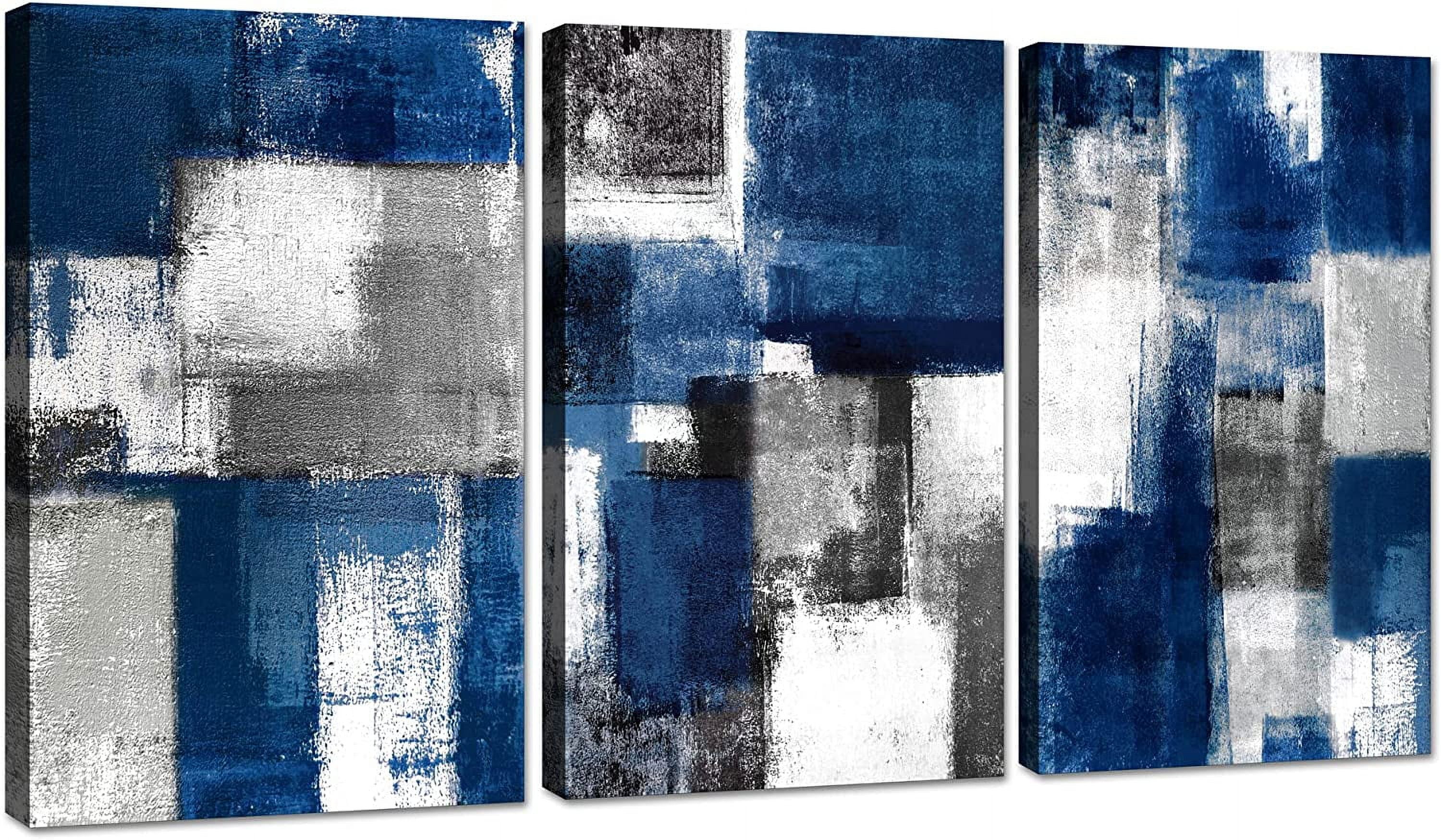 Blue and Gray Abstract Wall Art for Living Room Wall Decor Modern ...