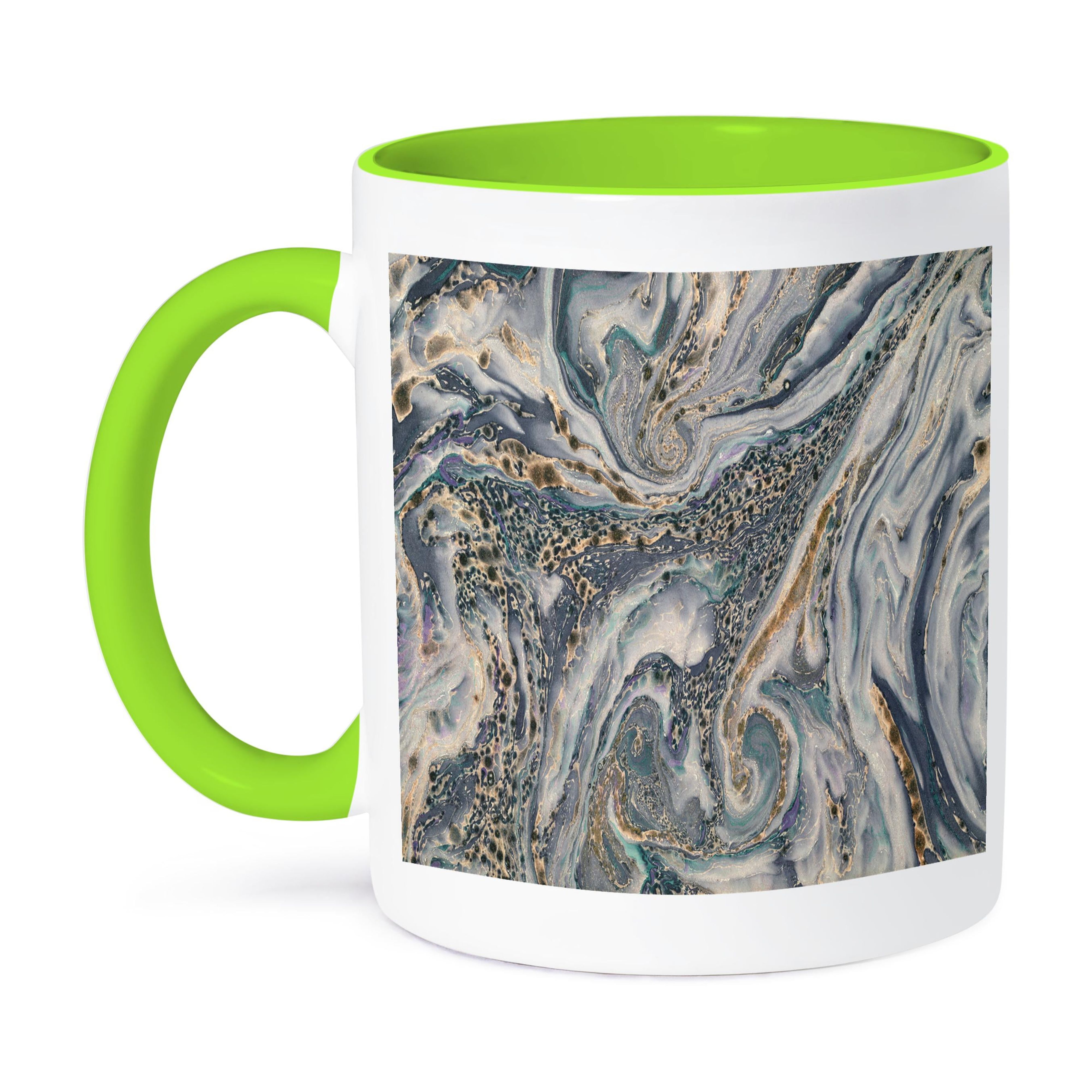 Blue Gray And Gold Marble Texture Effect, 15oz Two-Tone Green Mug ...