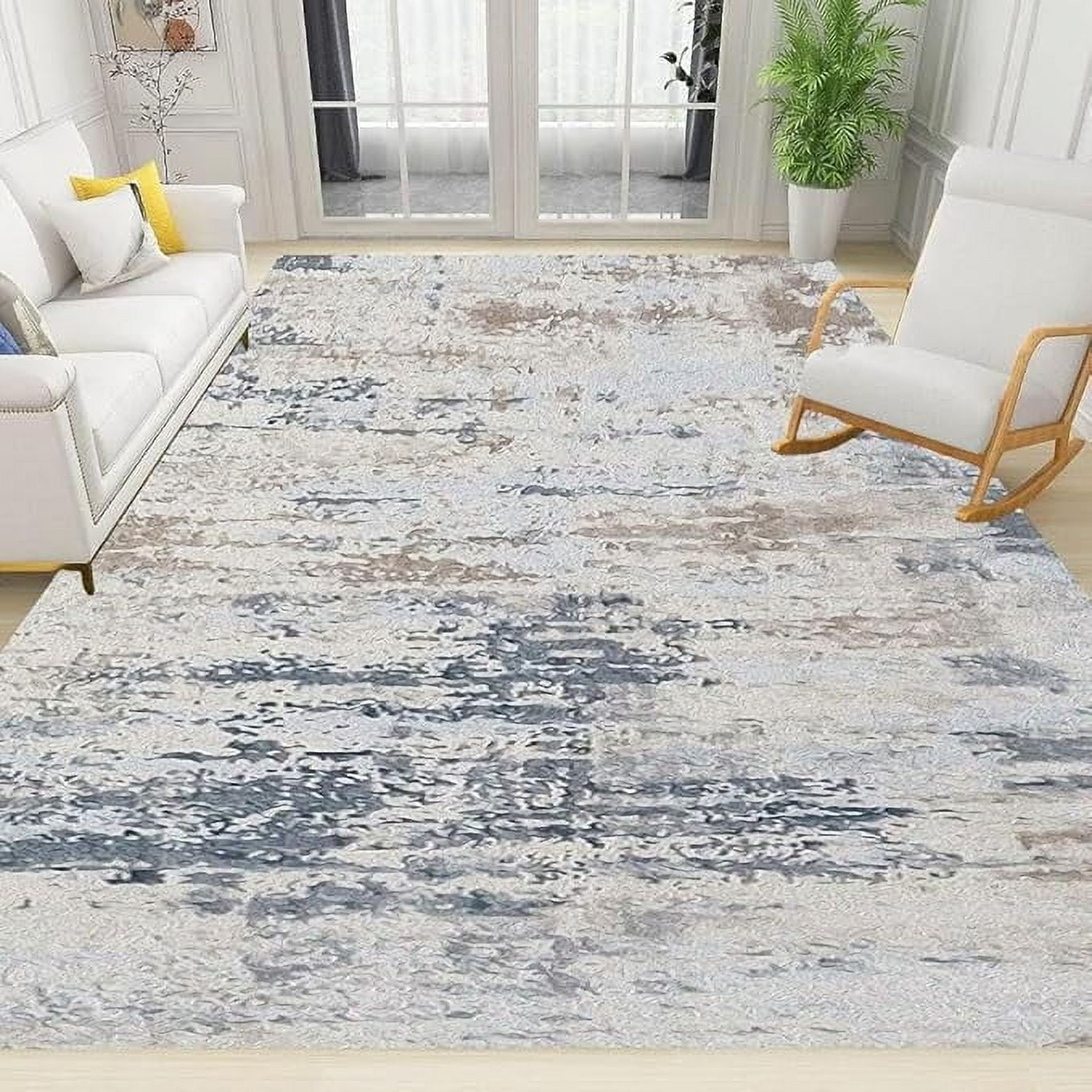 Blue Gray Area Rug, Modern Abstract Indoor Rugs Carpet With Rubber ...