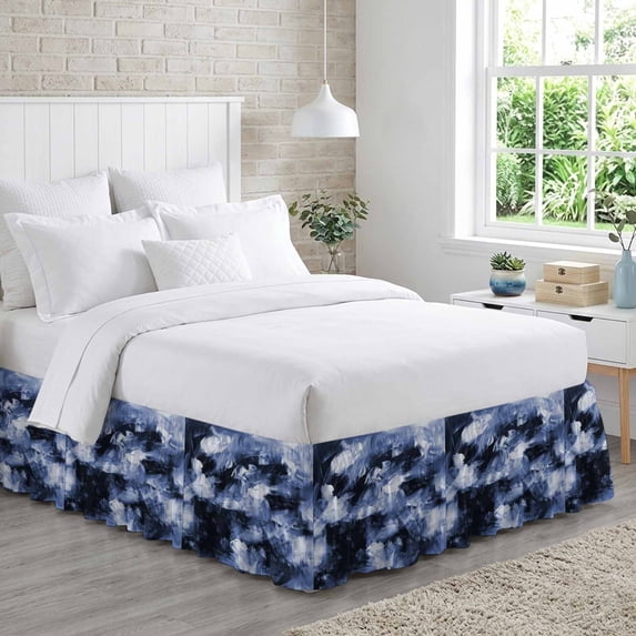 Blue Gray Bed Skirt Queen Size 16 Inch Drop, Abstract Modern Retro ...