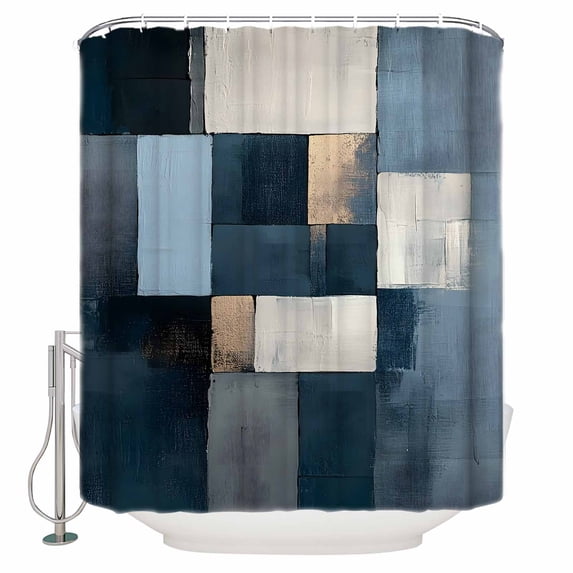 Blue Gray Beige Bathroom Shower Curtains with 12 Hooks Polyester ...