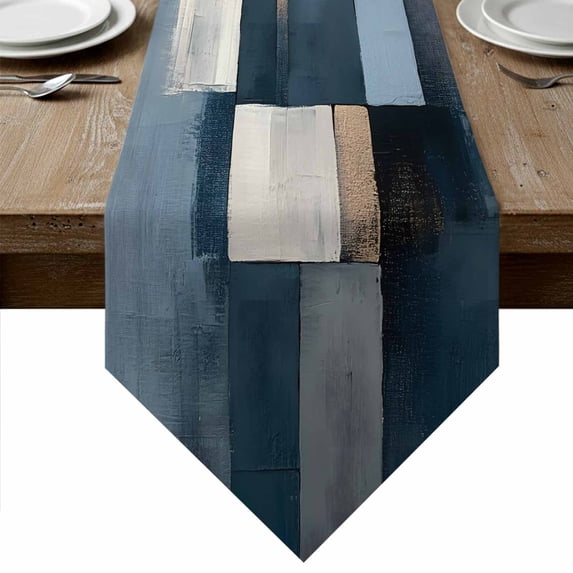 Blue Gray Beige Table Runner Linen Burlap Table Runner 36 Inches Small ...