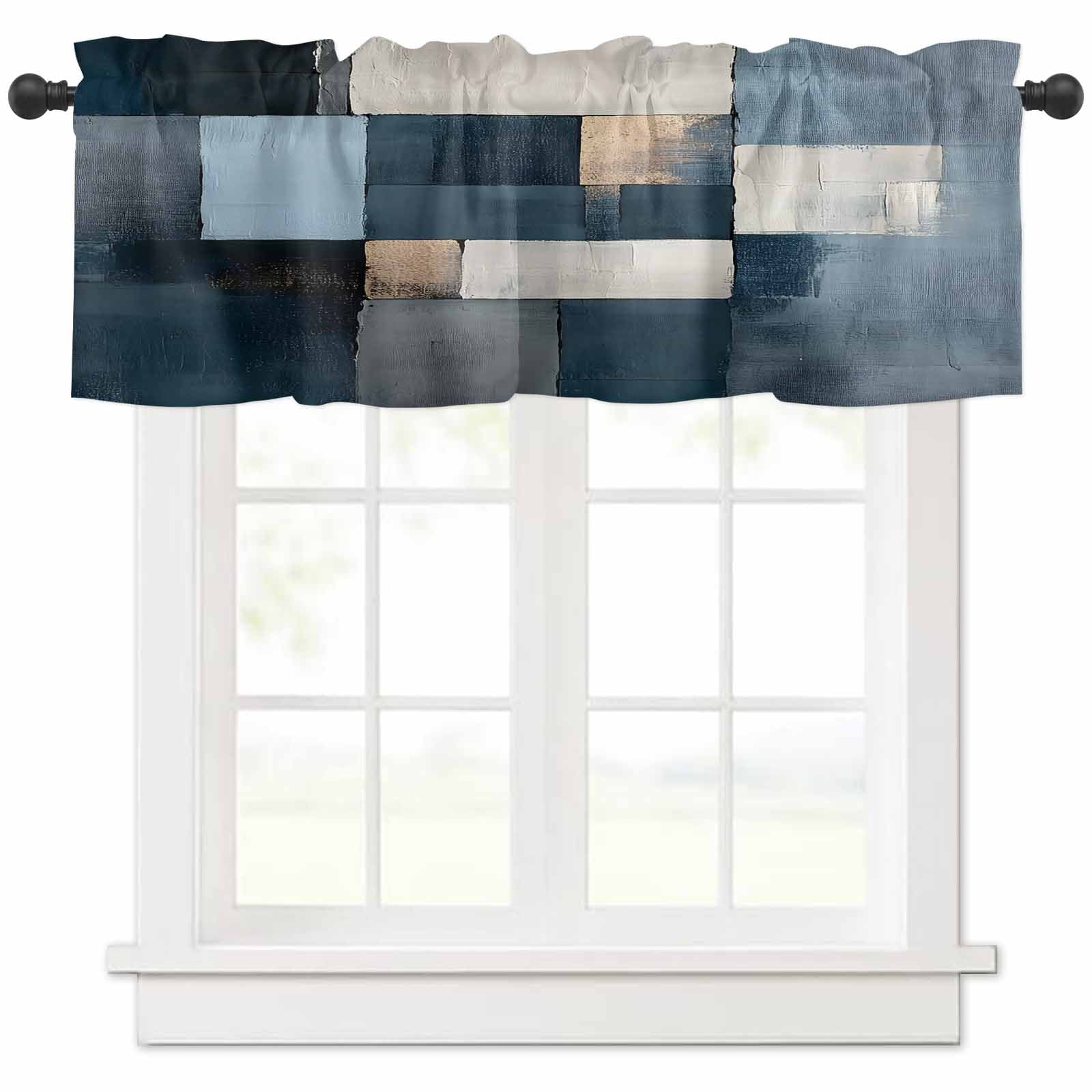 Blue Gray Beige Valances for Windows Farmhouse Kitchen Curtains ...