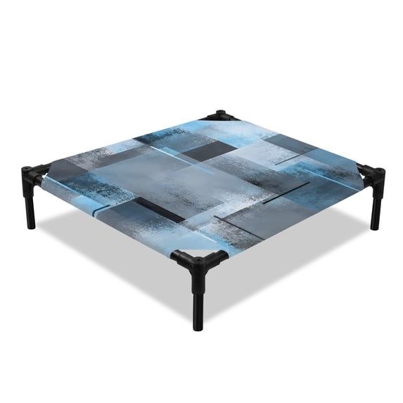 Blue Gray Block Elevated Dog Bed, Abstract Minimalist Wash Textured ...